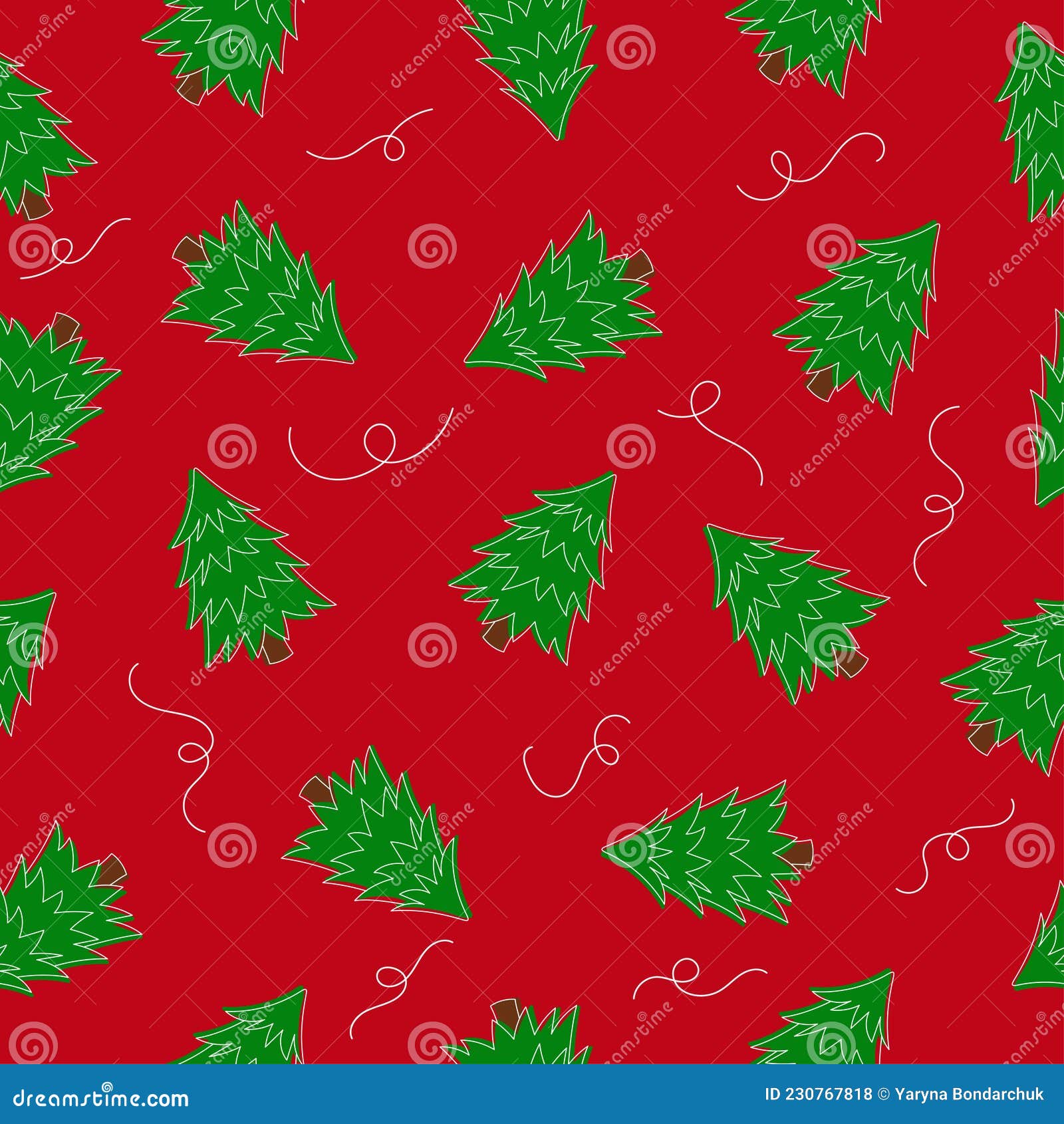 Seamless Pattern of Green Christmas Tree on Red Background. Pine Tree ...