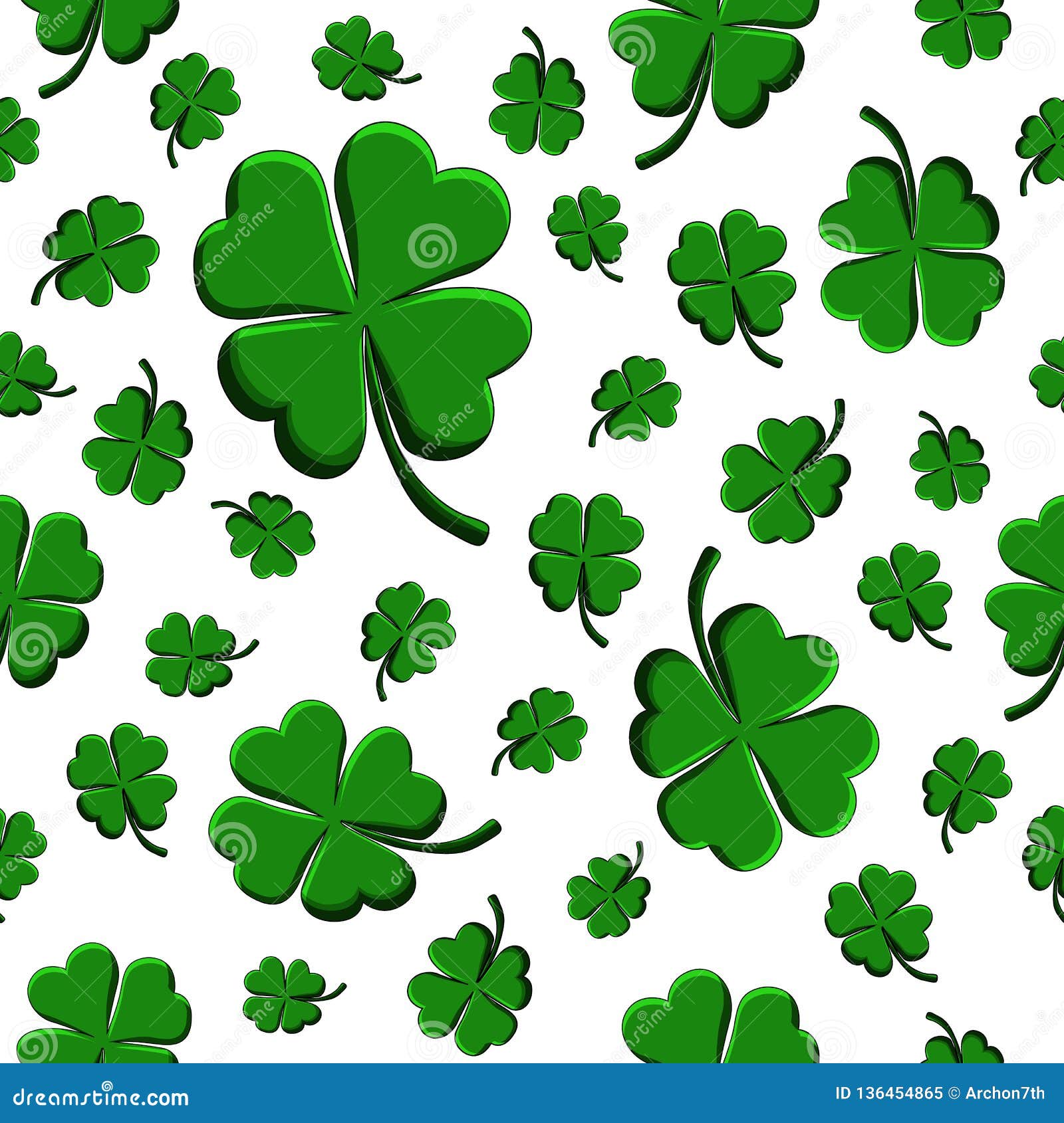 Seamless Pattern Green Clover Leaf Decorative On A White Background