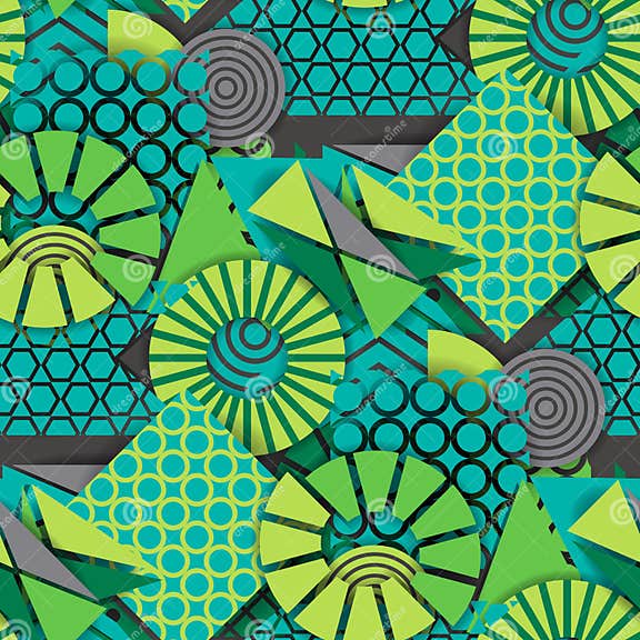 Seamless Pattern of Green Geometric Shapes Stock Vector - Illustration ...