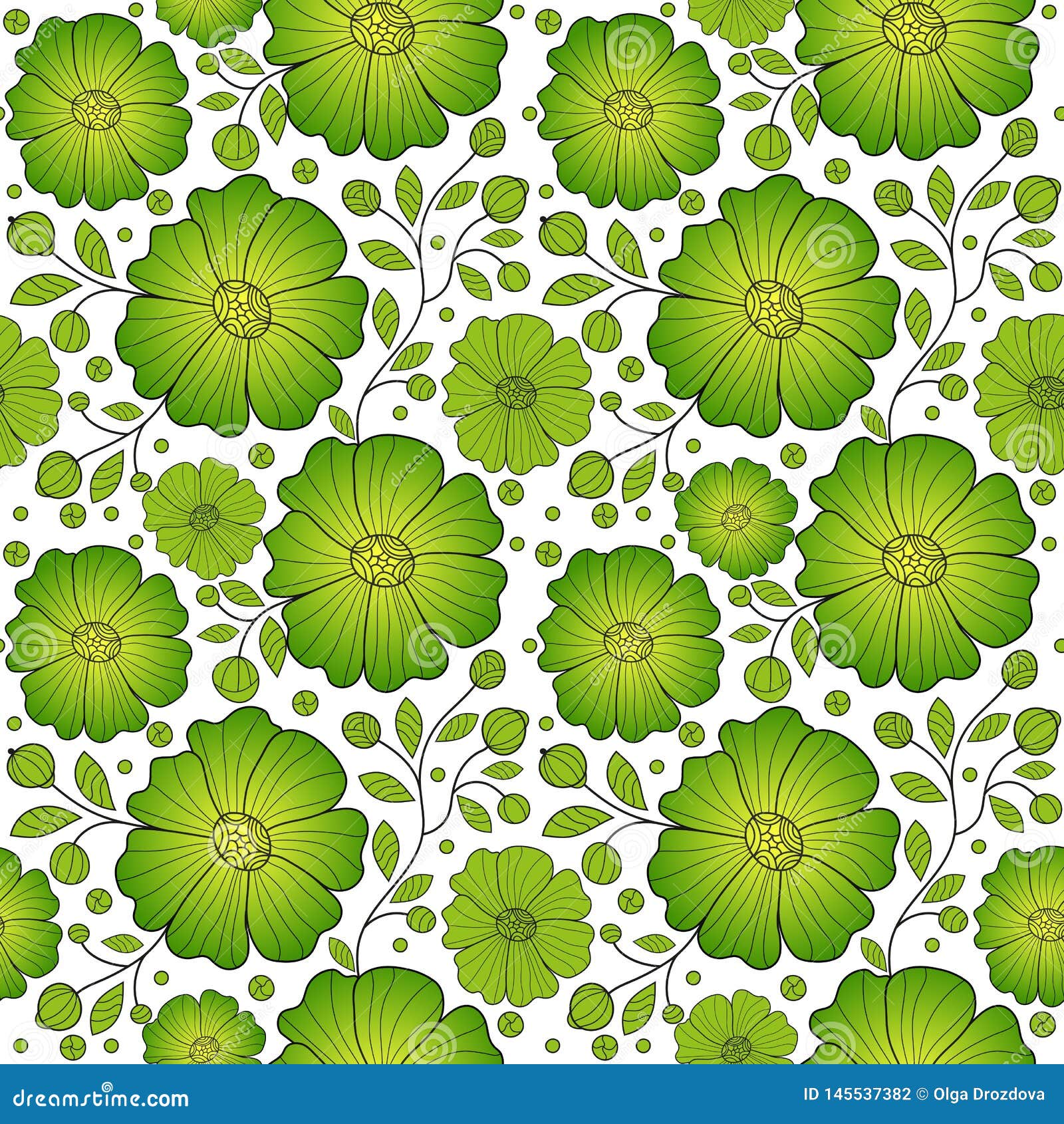 Seamless Pattern with Green Gradient Flowers Stock Illustration ...