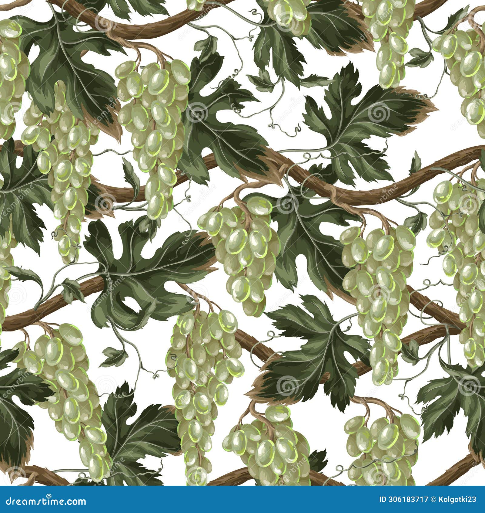 Seamless Pattern with Green Grapes Branches. Vector. Stock Illustration ...