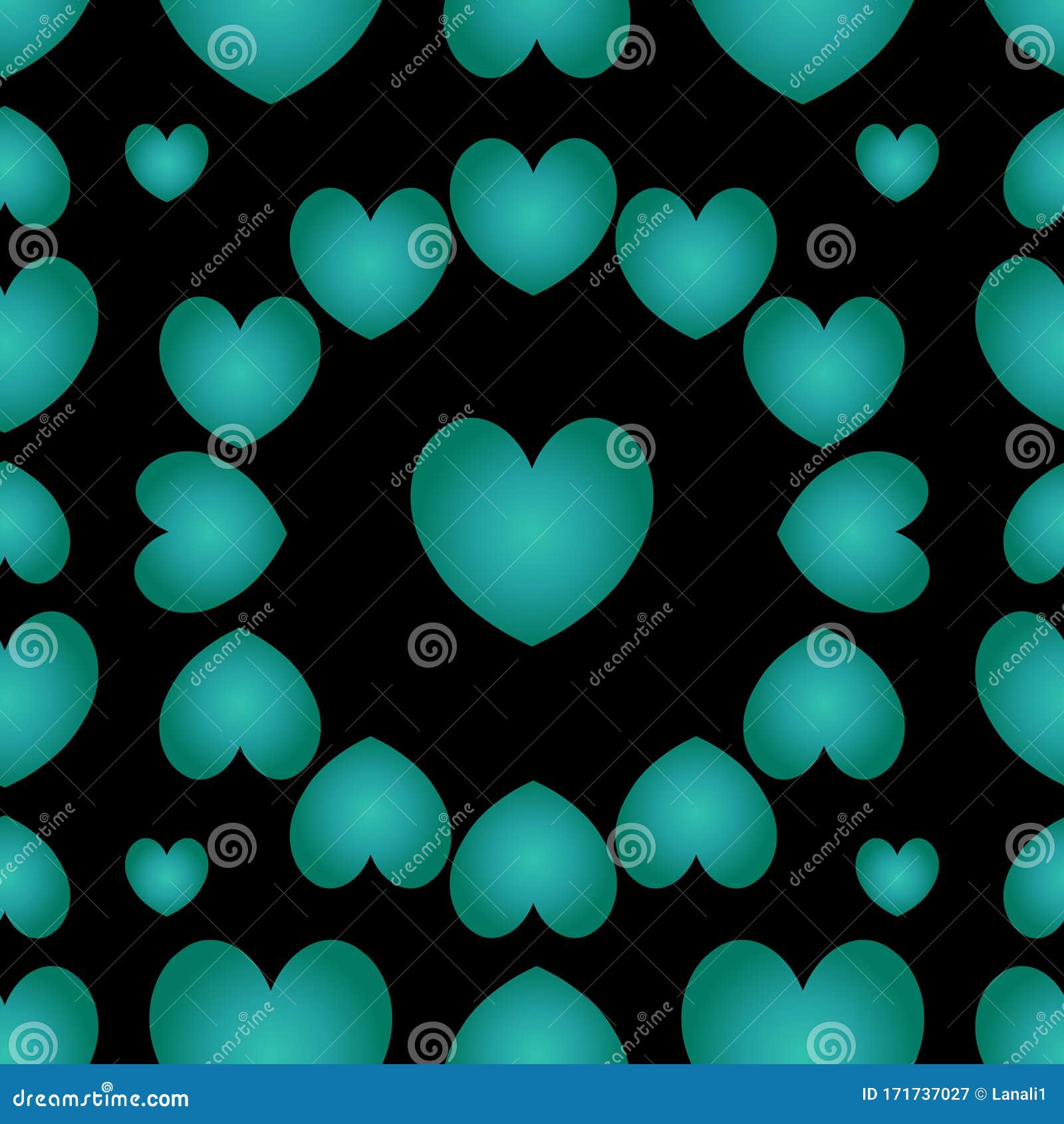 Seamless Pattern with Green Hearts. Vector. Black Background. the Idea ...