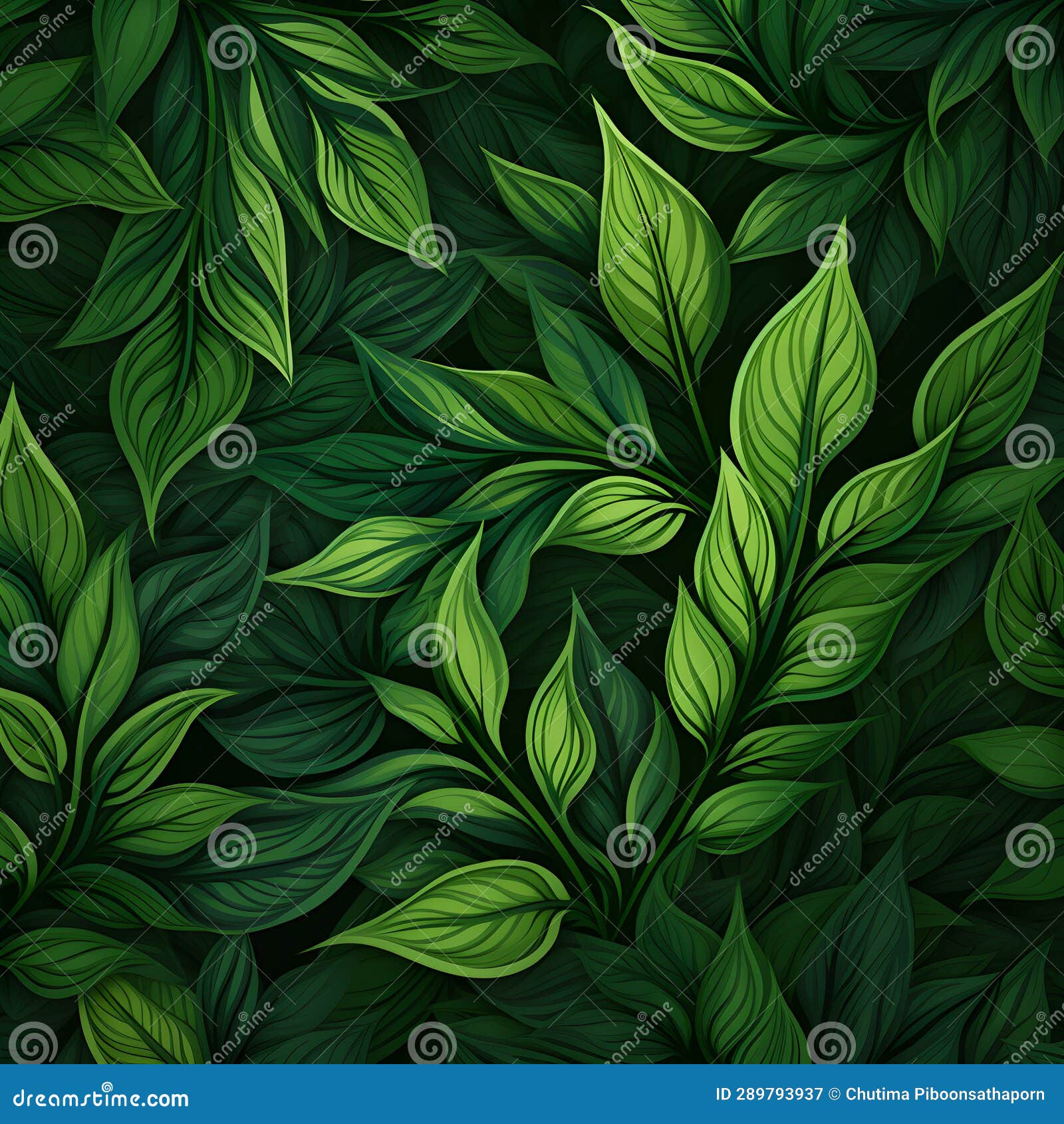 Seamless Pattern with Green Leaves on a Dark Background. Vector ...