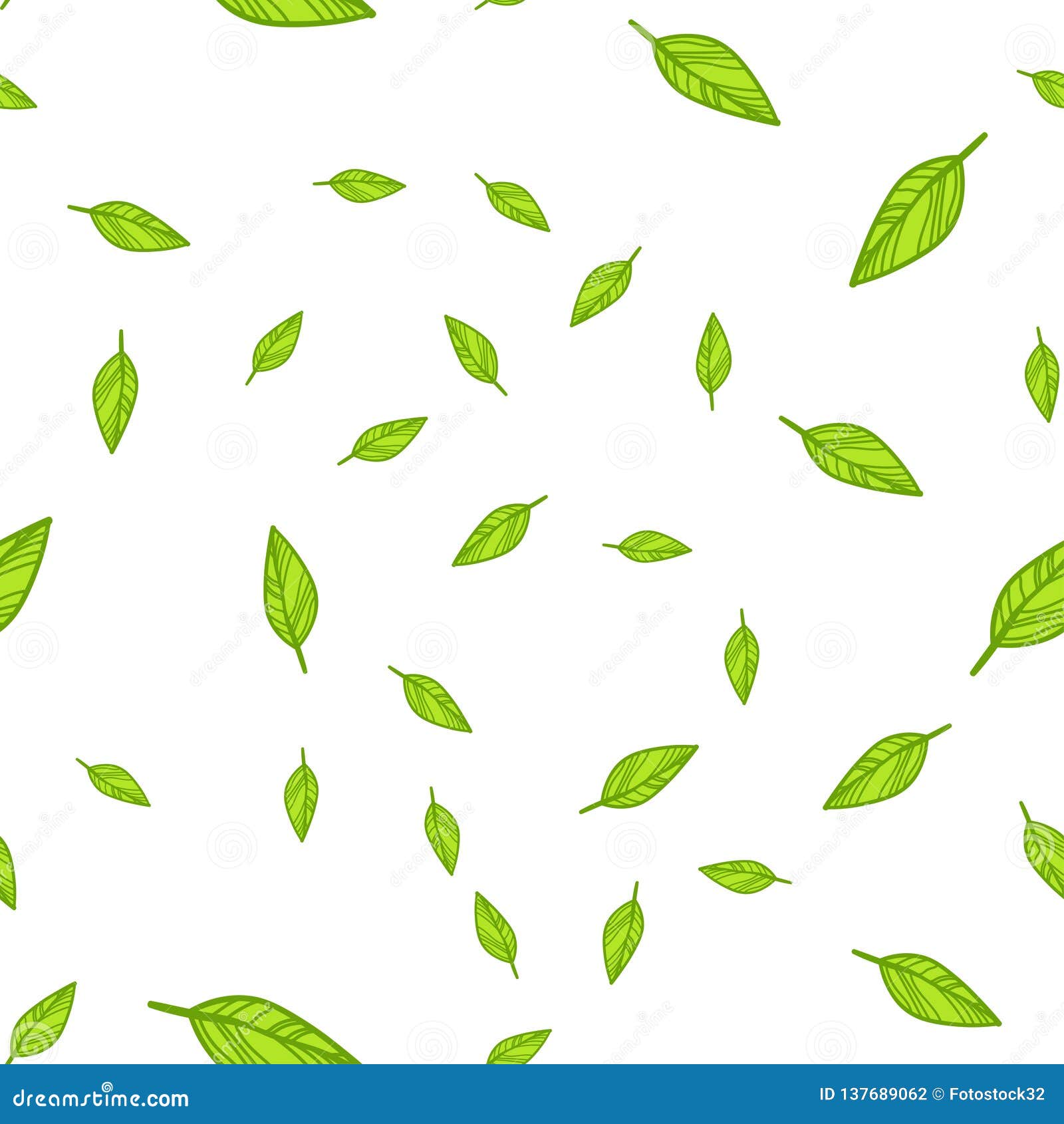 Seamless Pattern of Green Leaves Doodle Stock Illustration ...