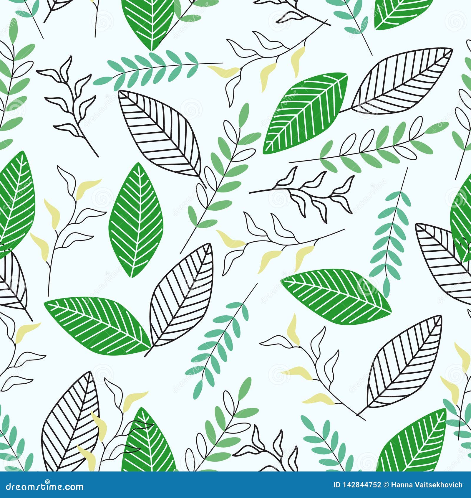 Seamless Pattern with Green Leaves - Vector Illustration, Eps Stock ...