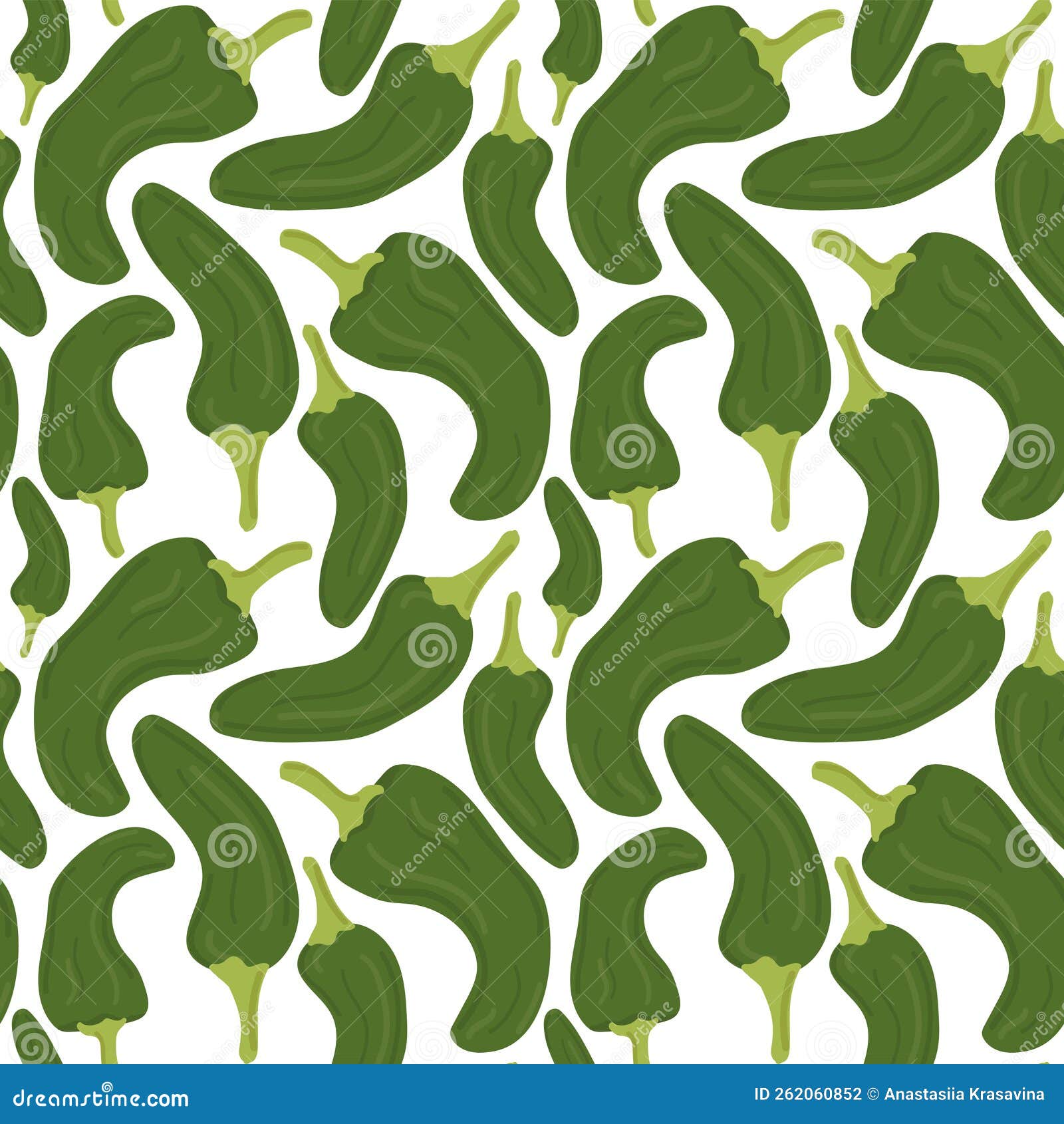 Seamless Pattern with Green Pepper in Different Positions. Stock Vector ...