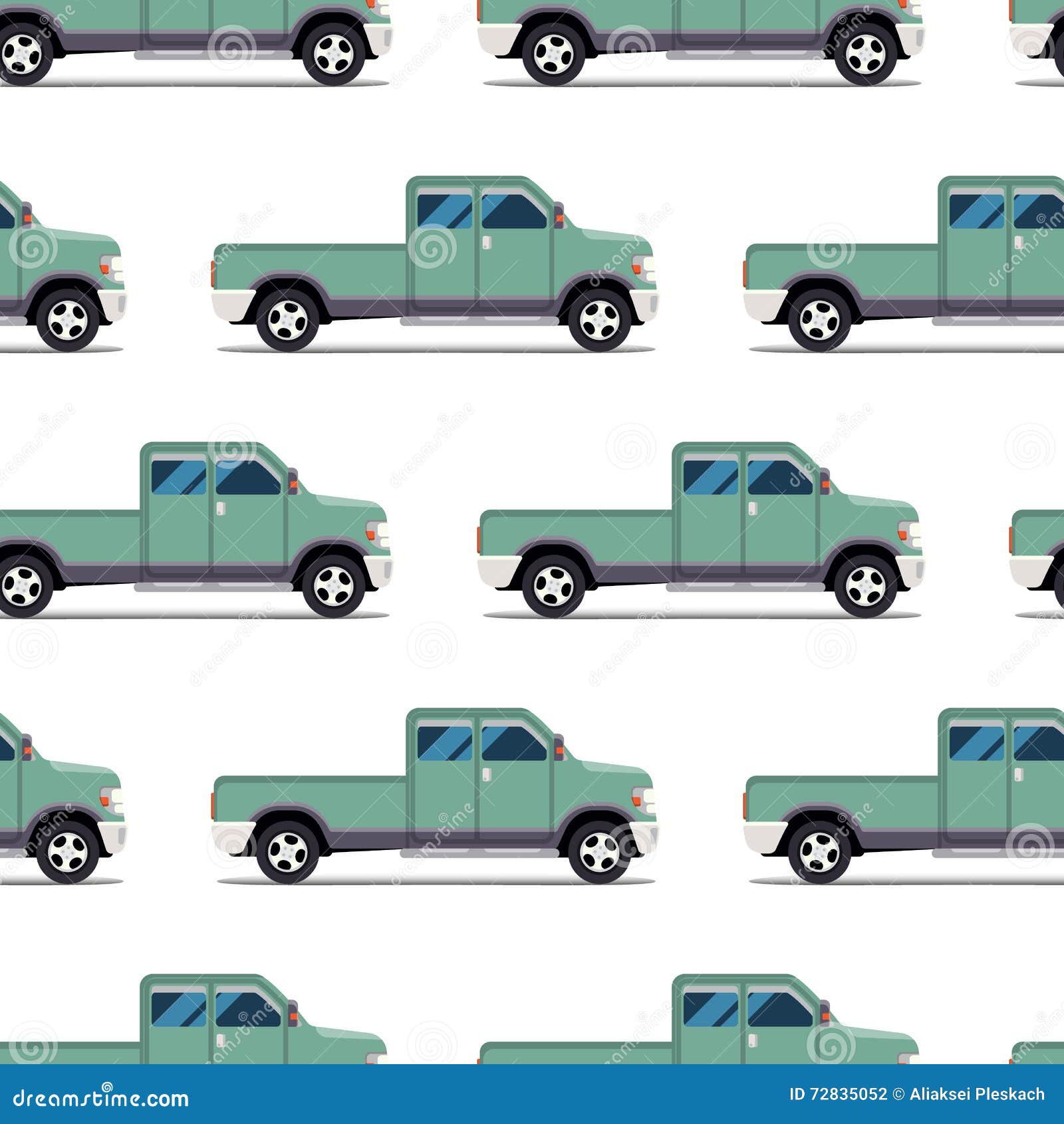 Seamless Pattern of Green Pickup Truck Stock Vector - Illustration of ...
