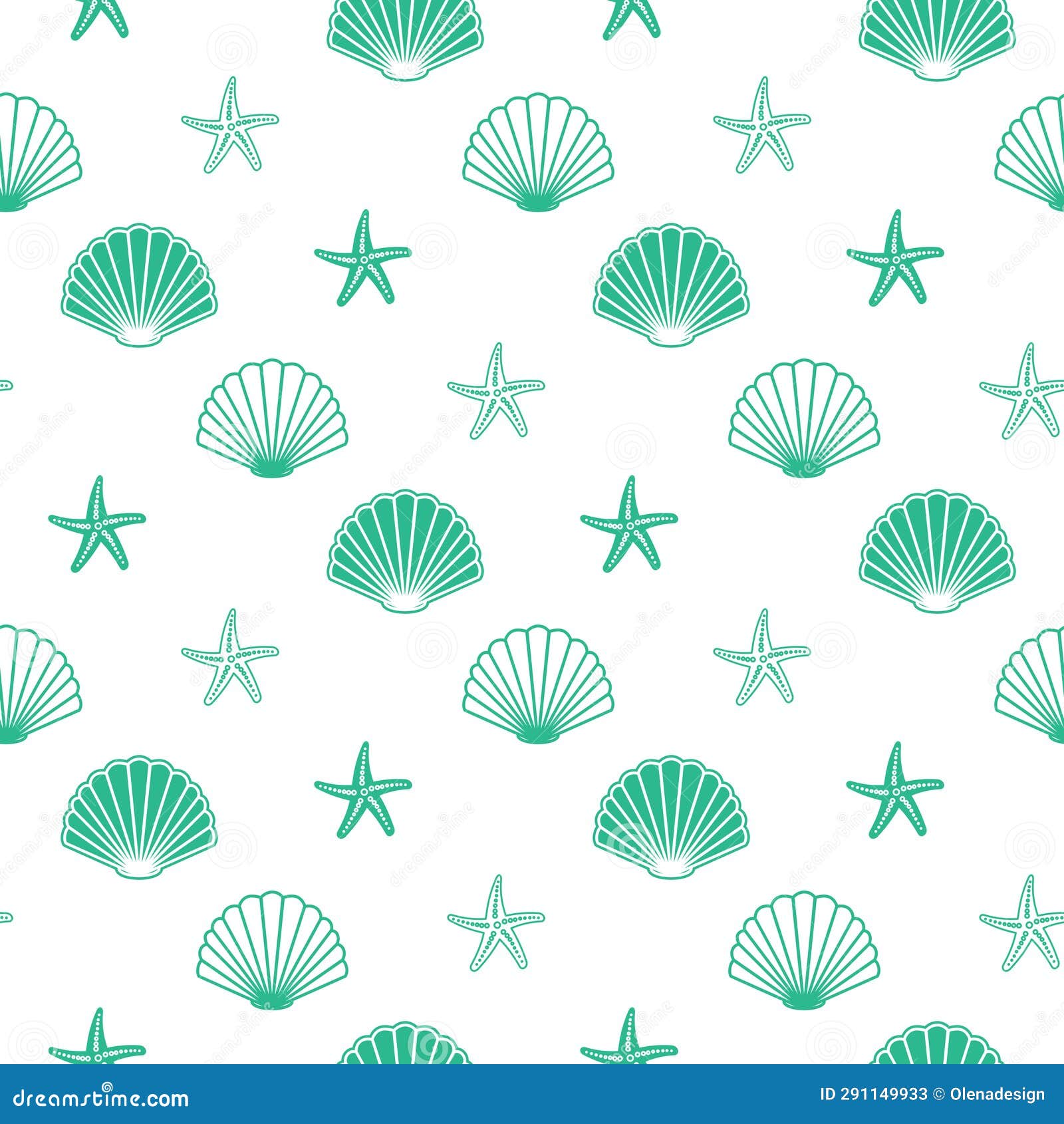 Seamless Pattern with Green Seashells - White Vector Background Stock ...