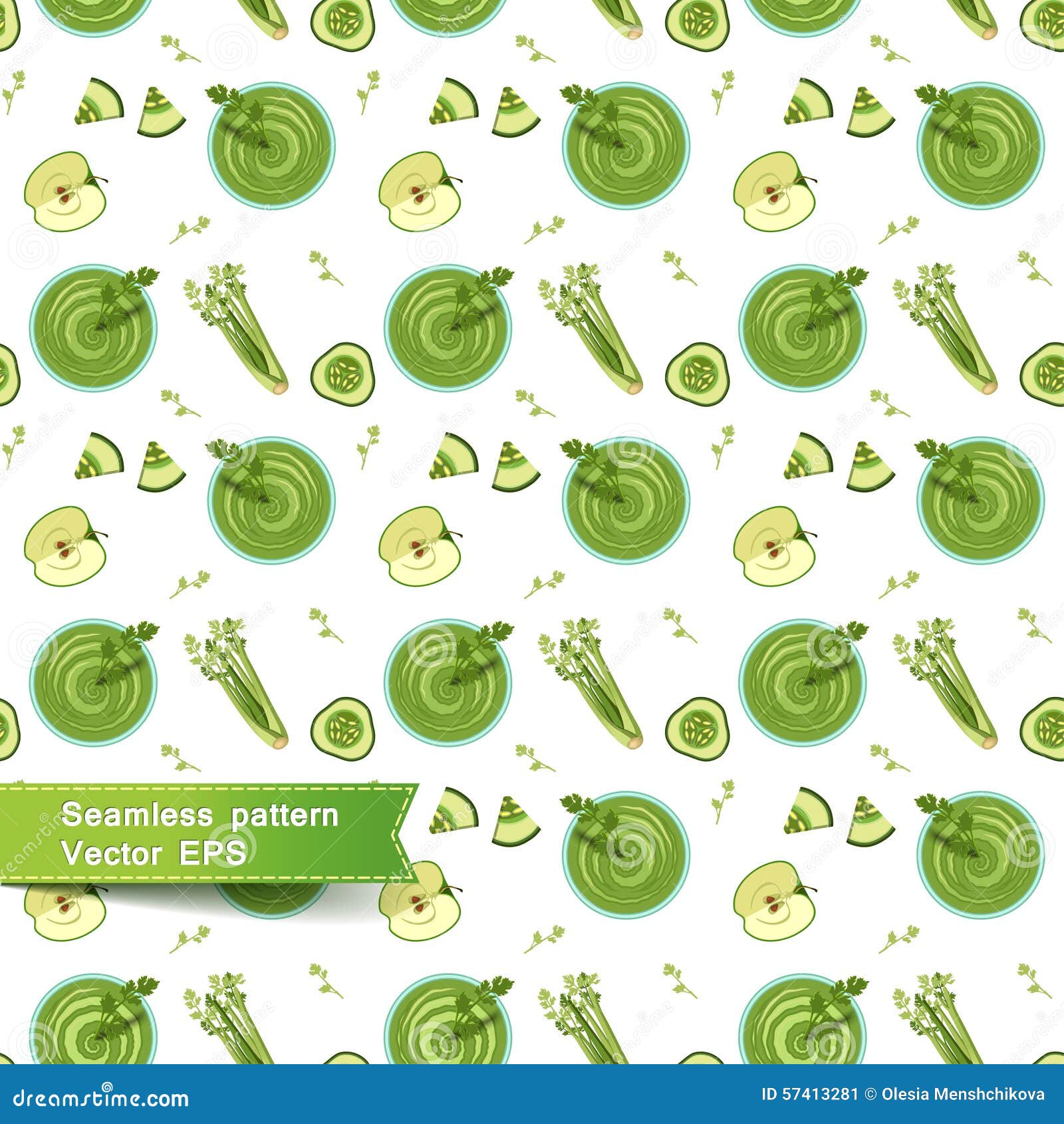 Seamless Pattern with Green Smoothie of Apples Stock Vector ...