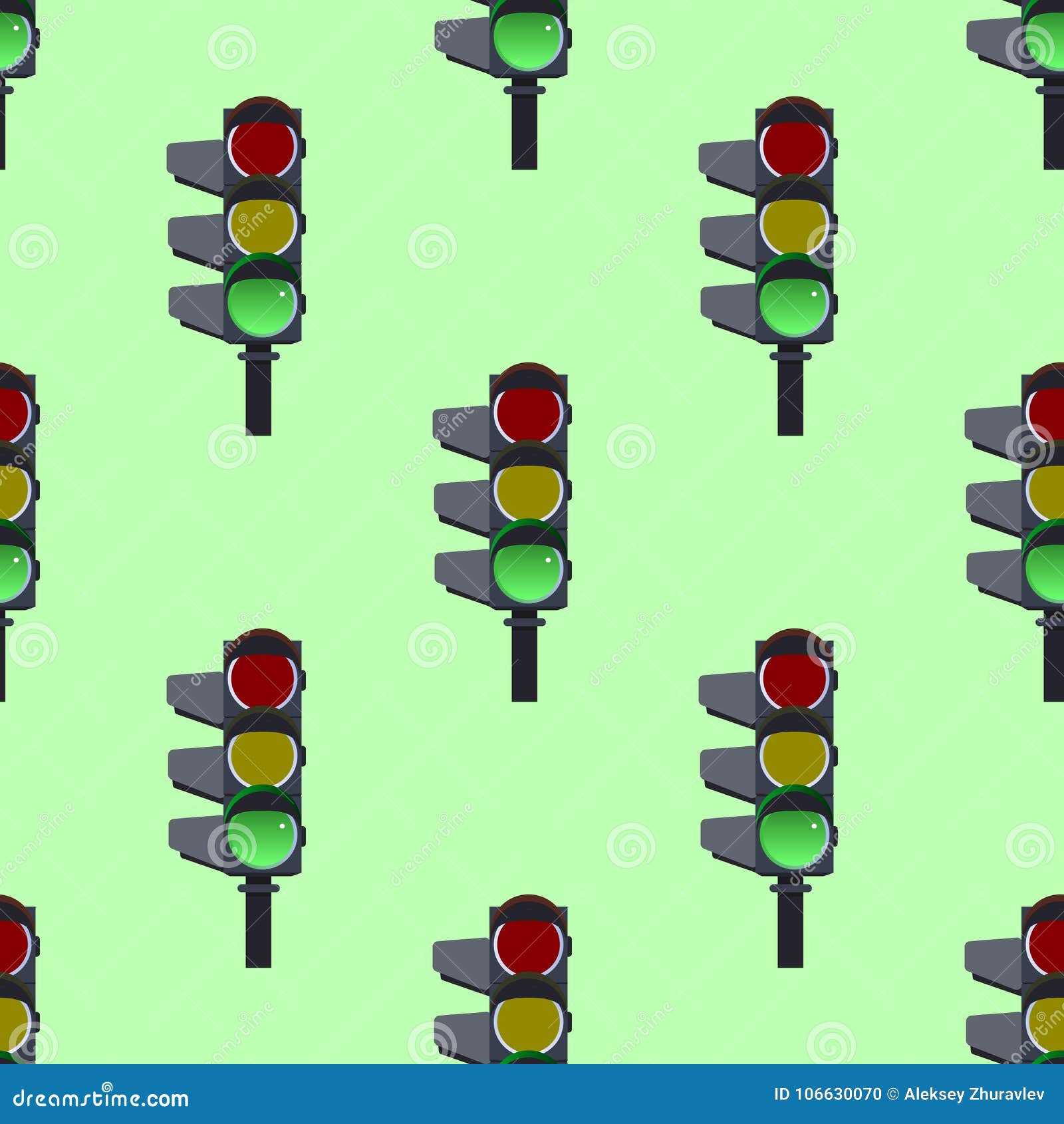 Seamless Pattern of Green Traffic Lights on Green Background Flat ...