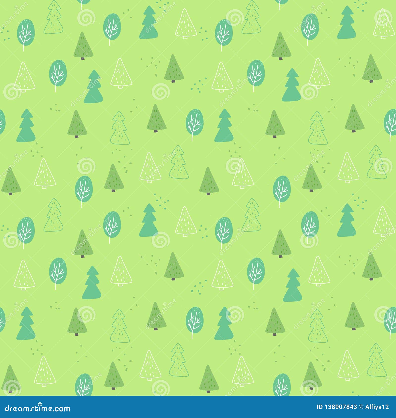 Seamless Pattern of Green Tree in Hand Drawn Style Stock Vector ...