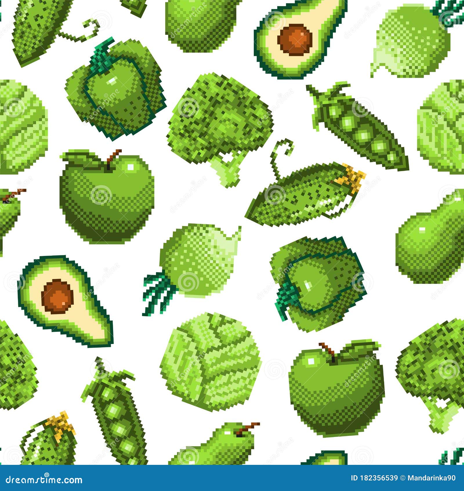 Seamless Pattern with Green Vegetables Pixel Art Stock Vector ...