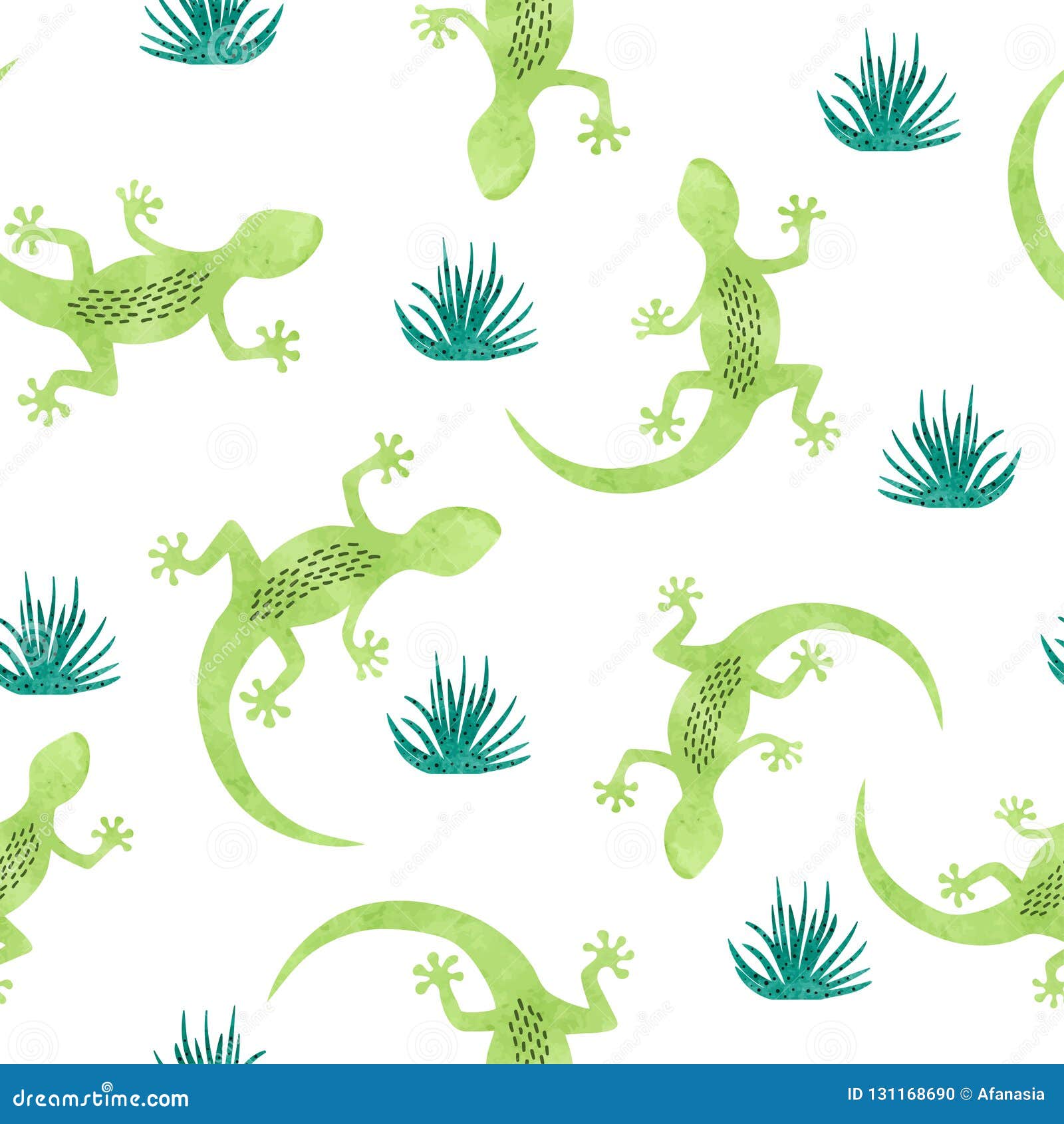 Seamless Pattern with Green Watercolor Lizard. Stock Vector ...
