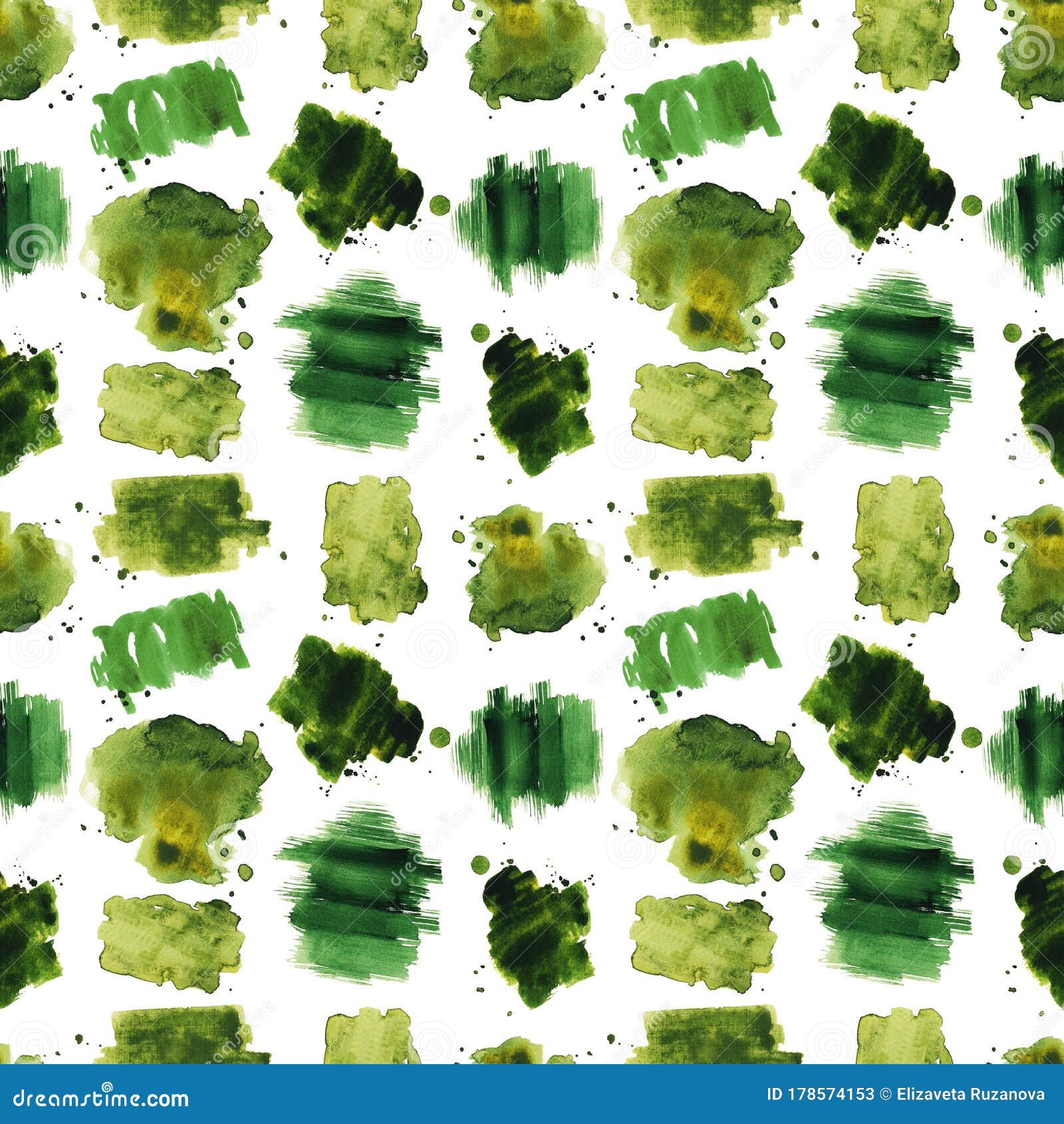 Seamless Pattern with Green Watercolor Stains Stock Illustration ...