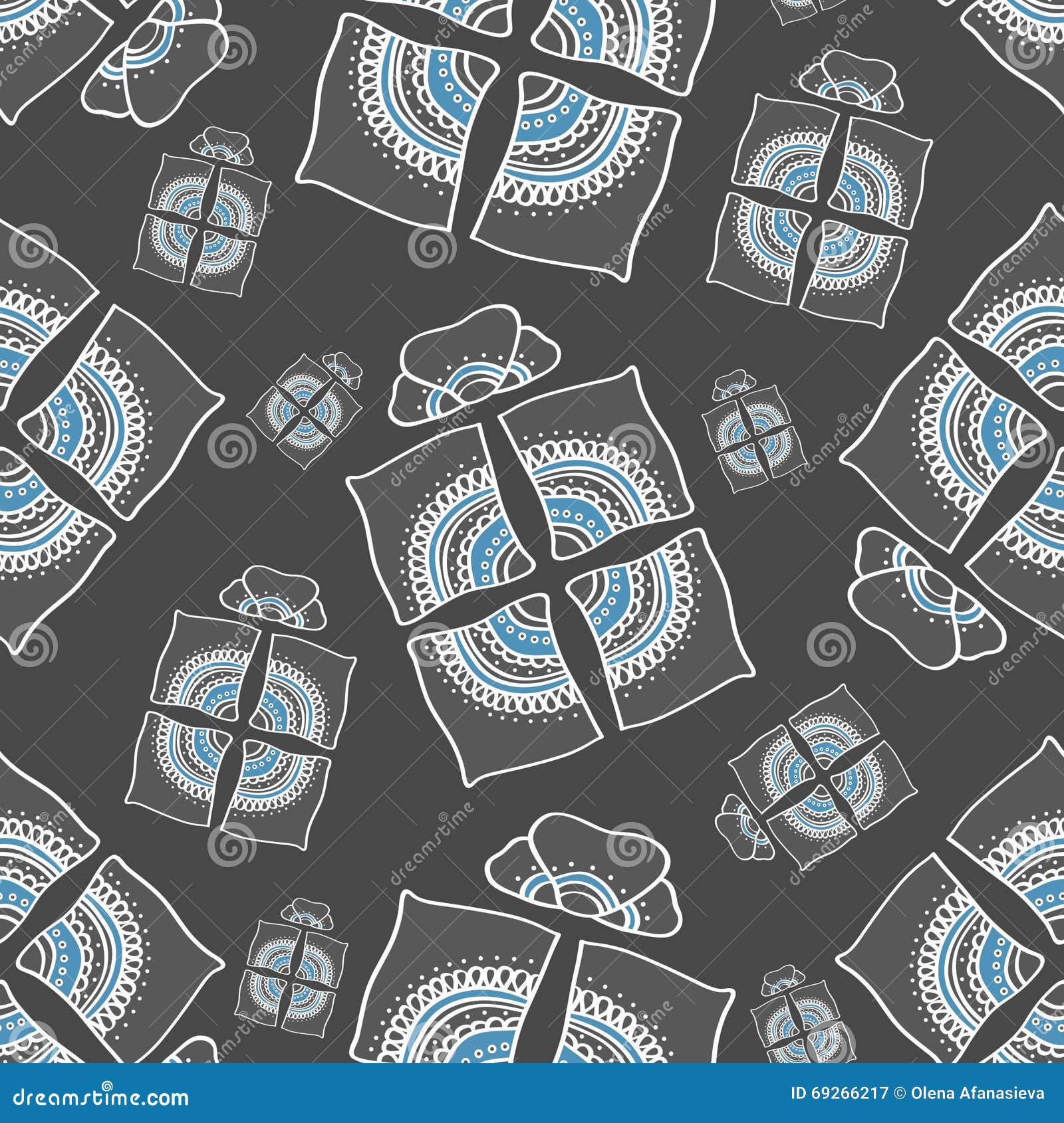 Seamless Pattern Grey and Blue Ornamental Present Box Stock Vector ...