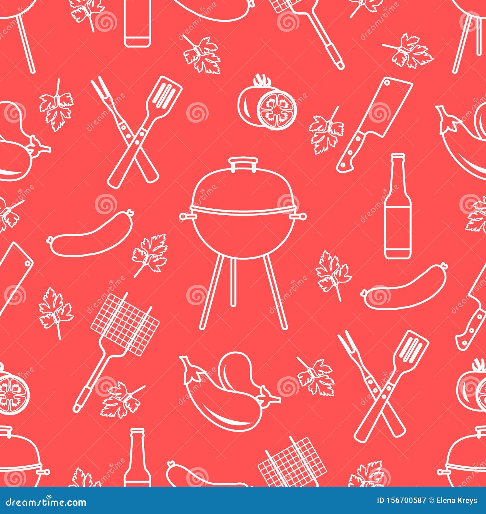 Seamless Pattern with Grill, Barbecue Tools. BBQ Stock Vector ...