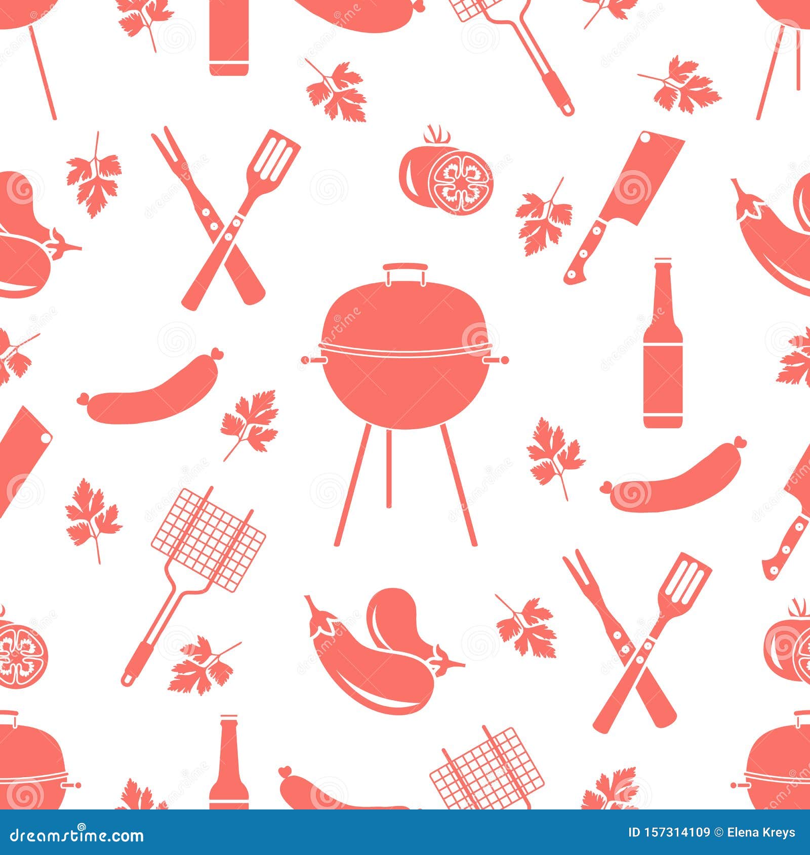Seamless Pattern with Grill, Barbecue Tools. BBQ Stock Vector ...