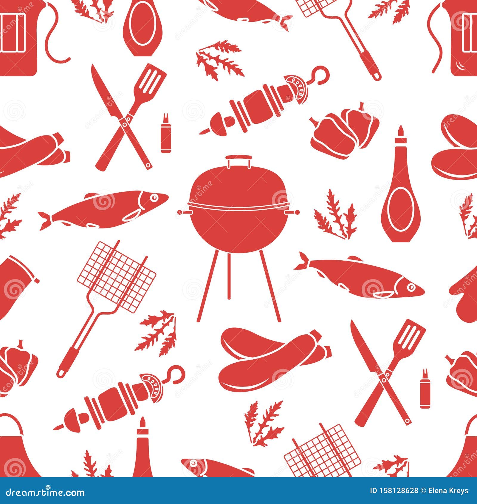 Seamless Pattern with Grill, Barbecue Tools. BBQ Stock Vector ...