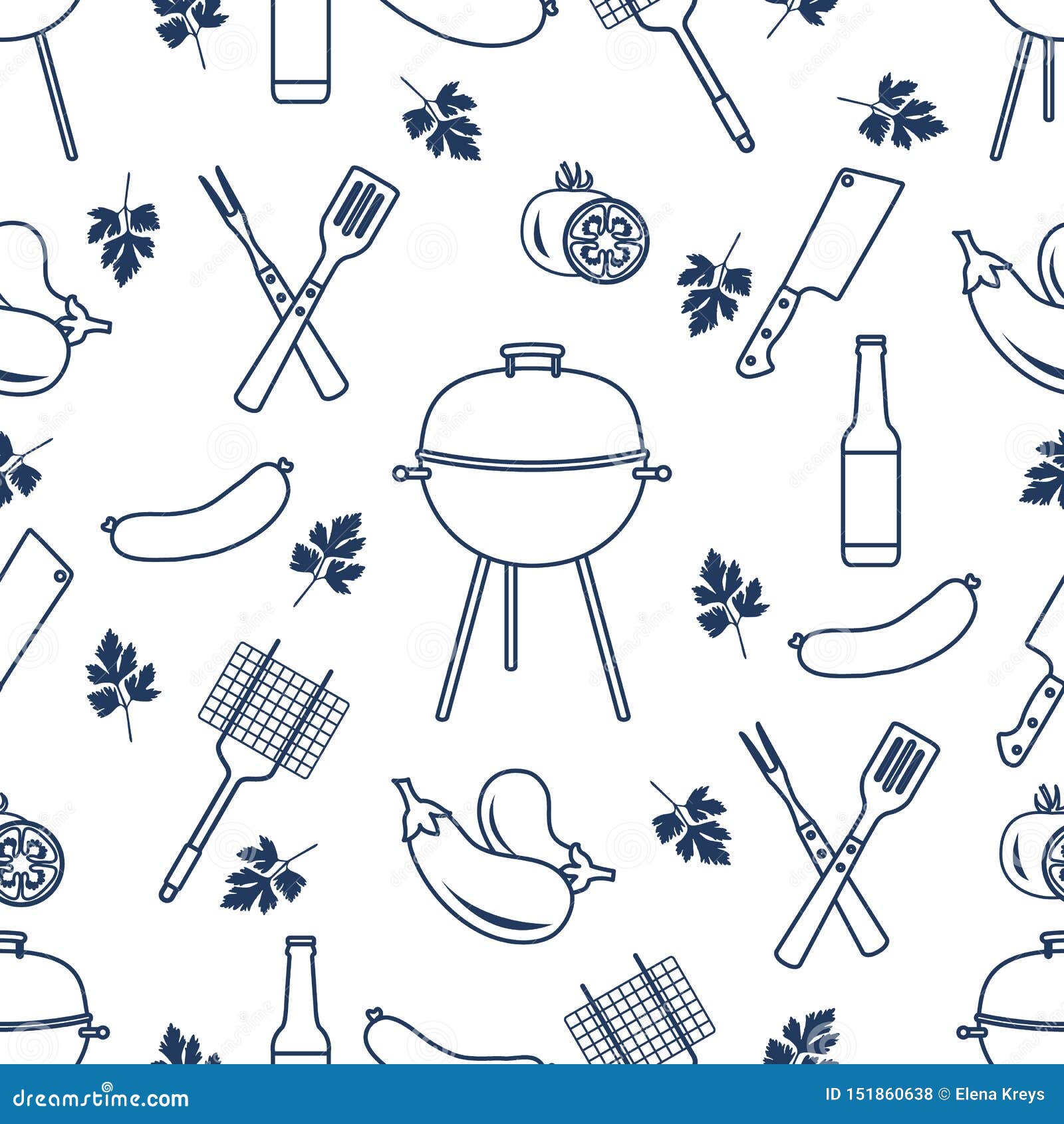Seamless Pattern with Grill, Barbecue Tools. BBQ Stock Vector ...