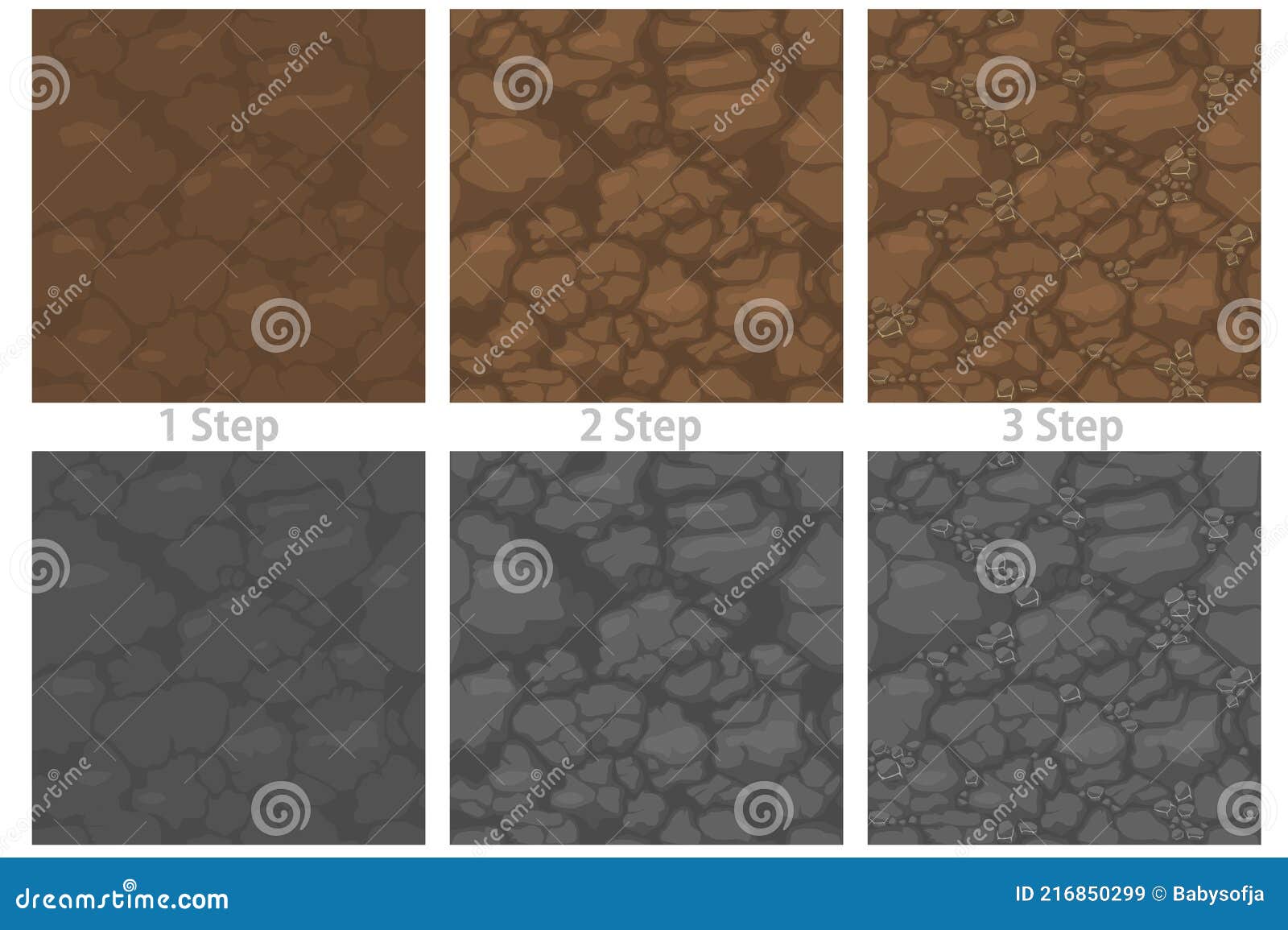 Seamless Pattern Ground with Stones, Drawing Step by Step Soil Texture ...