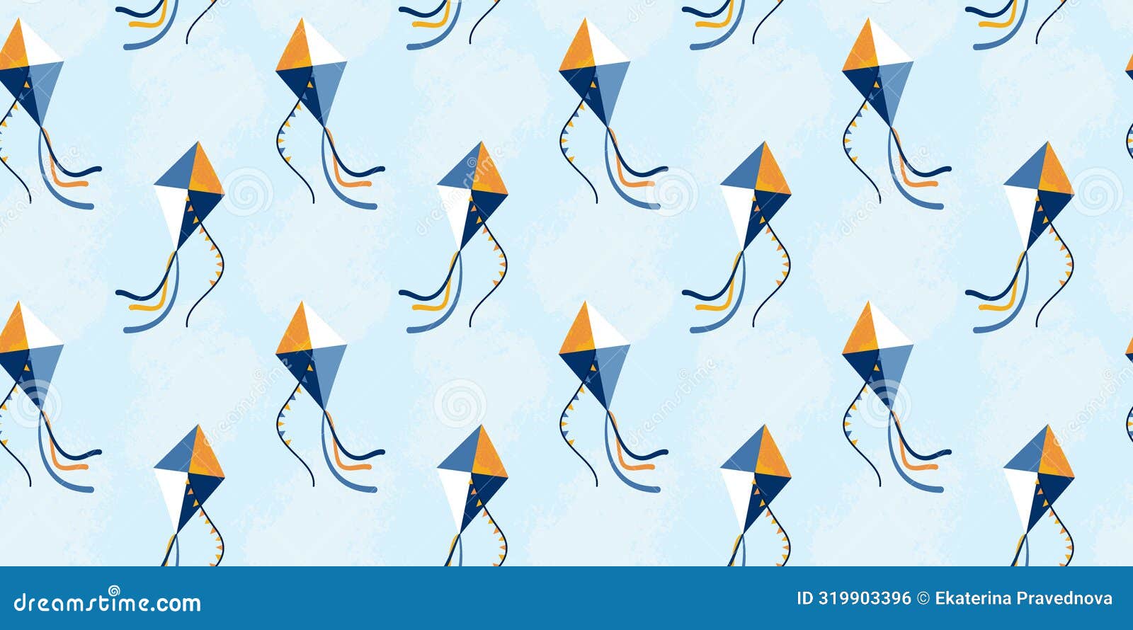 Seamless Pattern with Grunge Textured Kite and Blue Backdrop. Stock ...