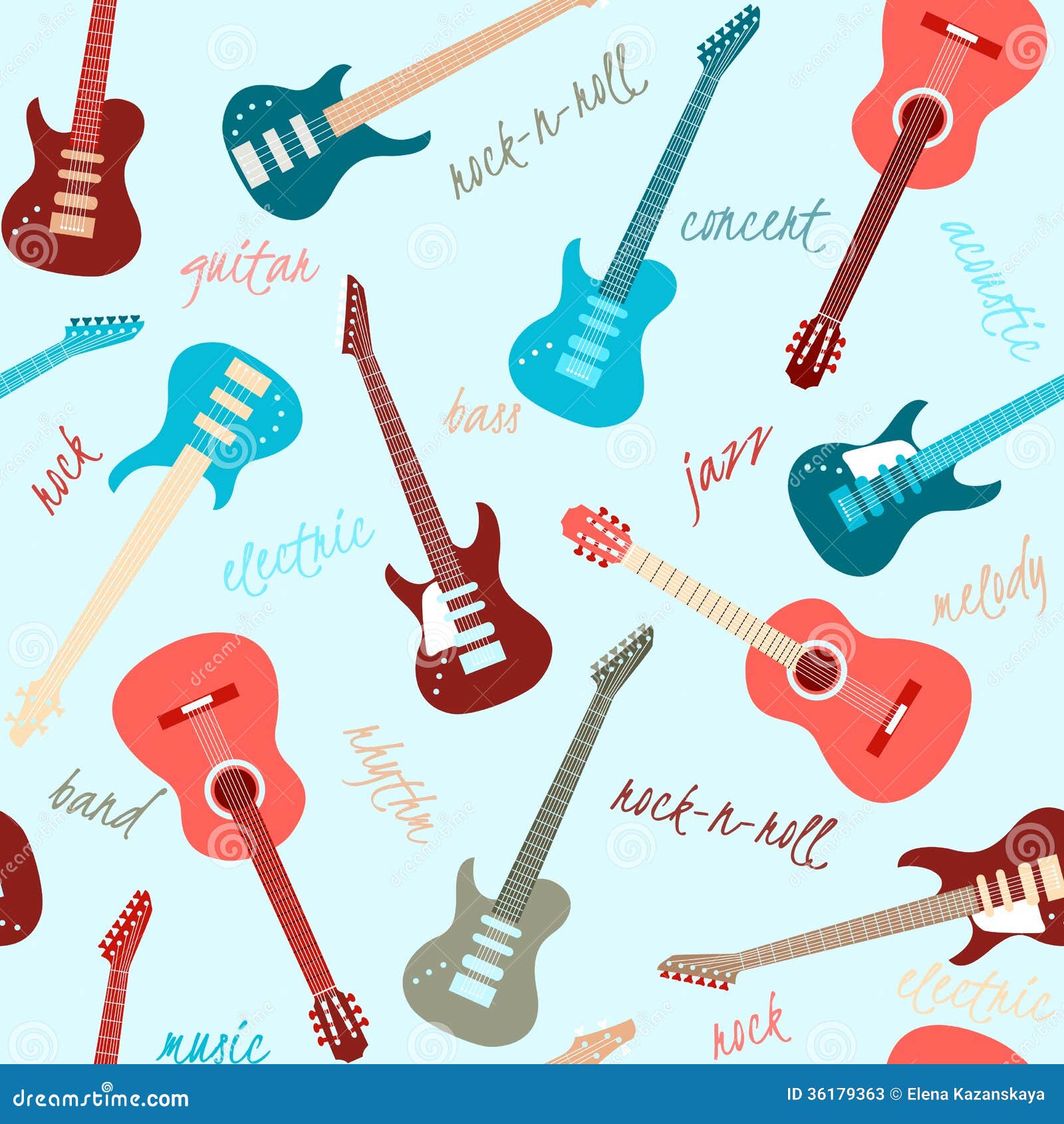 Seamless Pattern with Guitars and Text Stock Illustration ...