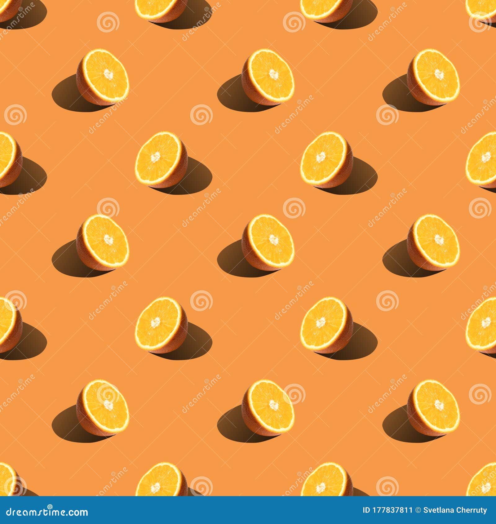 Seamless Pattern of Half Orange Sliced on Orange Background. Minimal ...