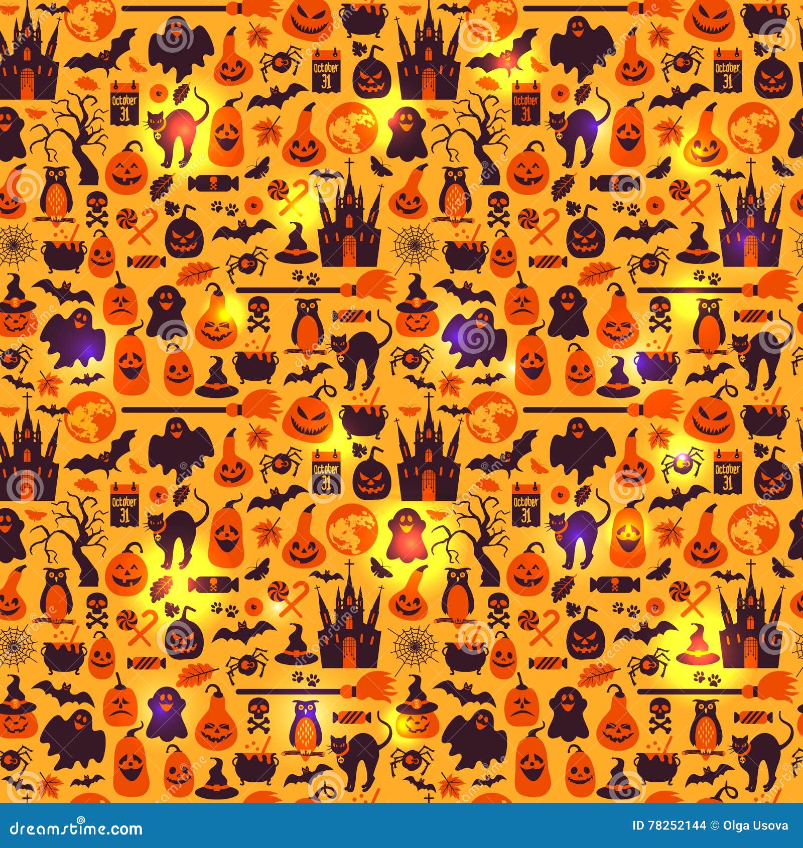 Seamless Pattern of Halloween for Autumn Celebration with Icons Stock ...