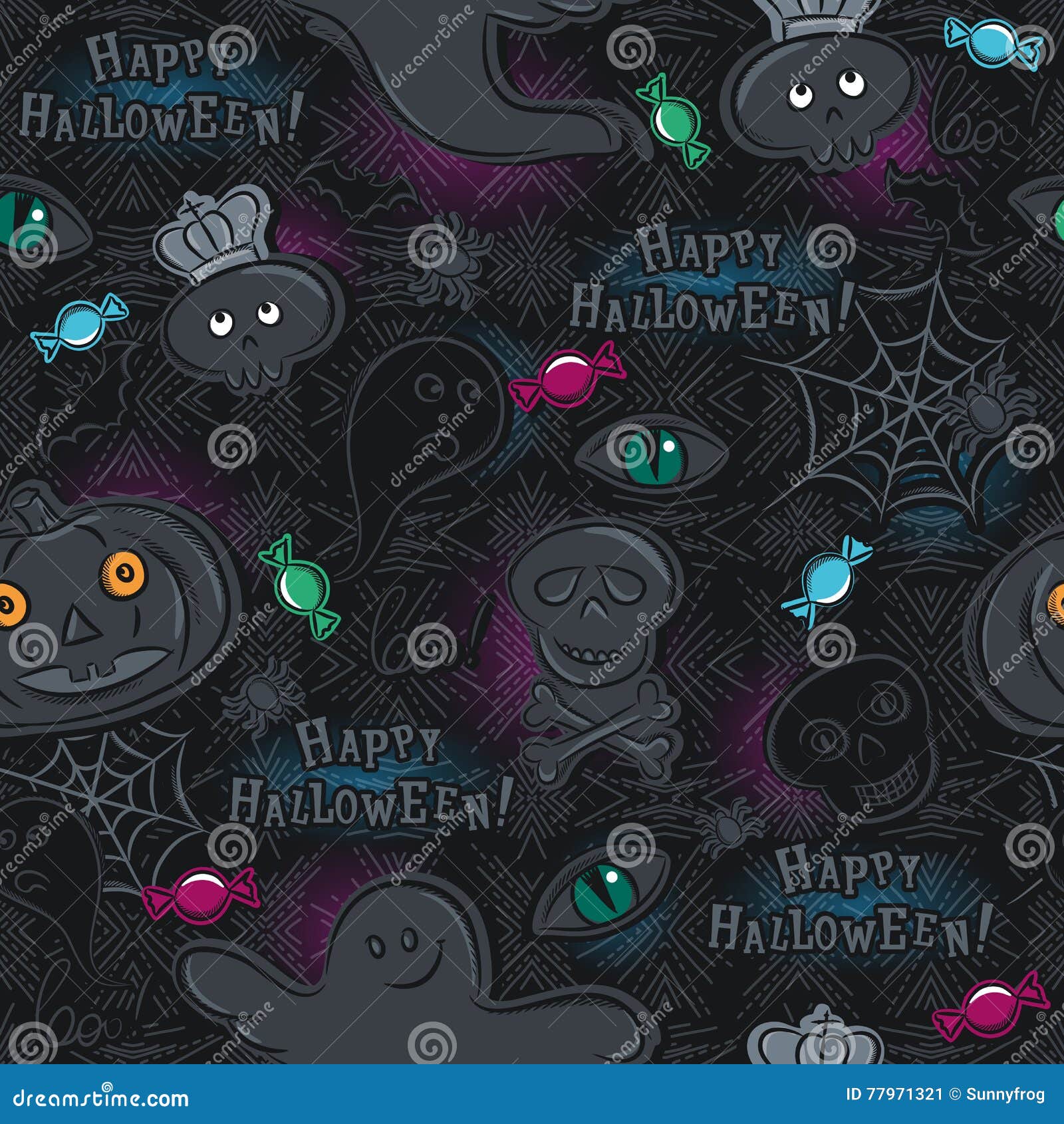 Seamless Pattern with Halloween Objects on Blackboard Stock Vector ...