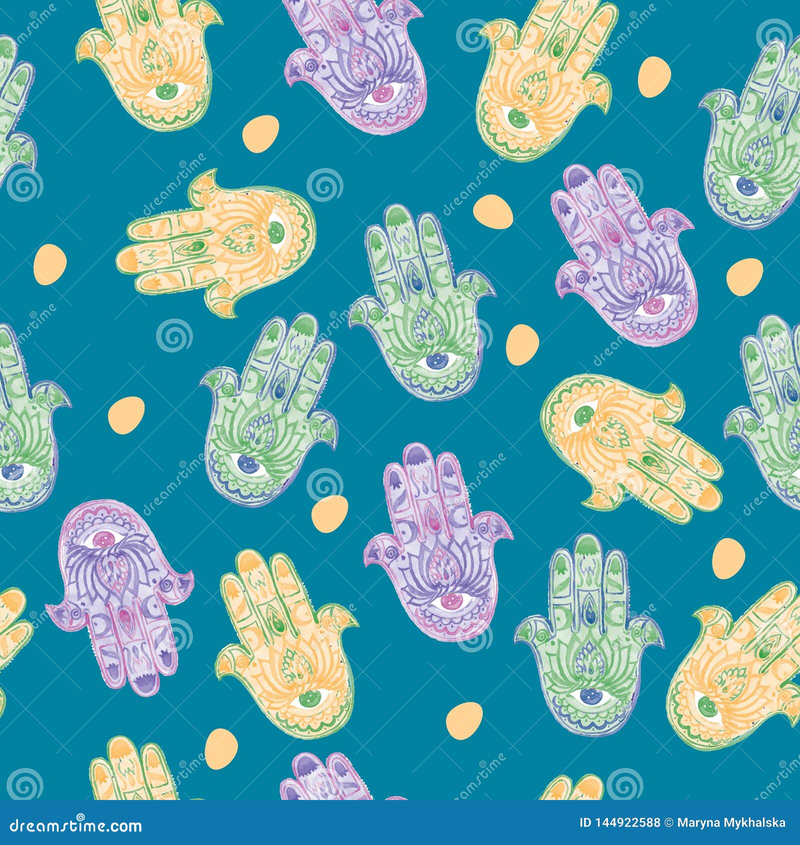 Seamless Pattern of Hamsa Hand Stock Vector - Illustration of east ...