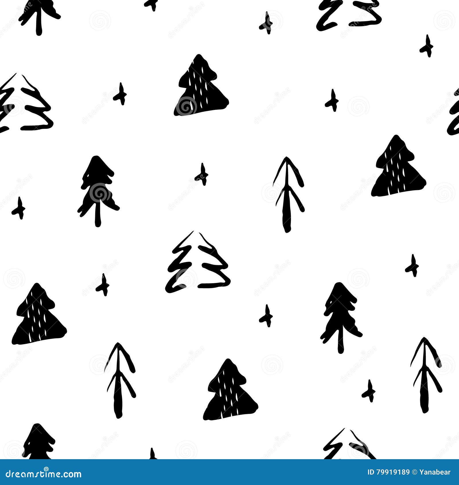 Seamless Pattern with Hand Draw Fir-trees. Christmas Seamless Ornament ...