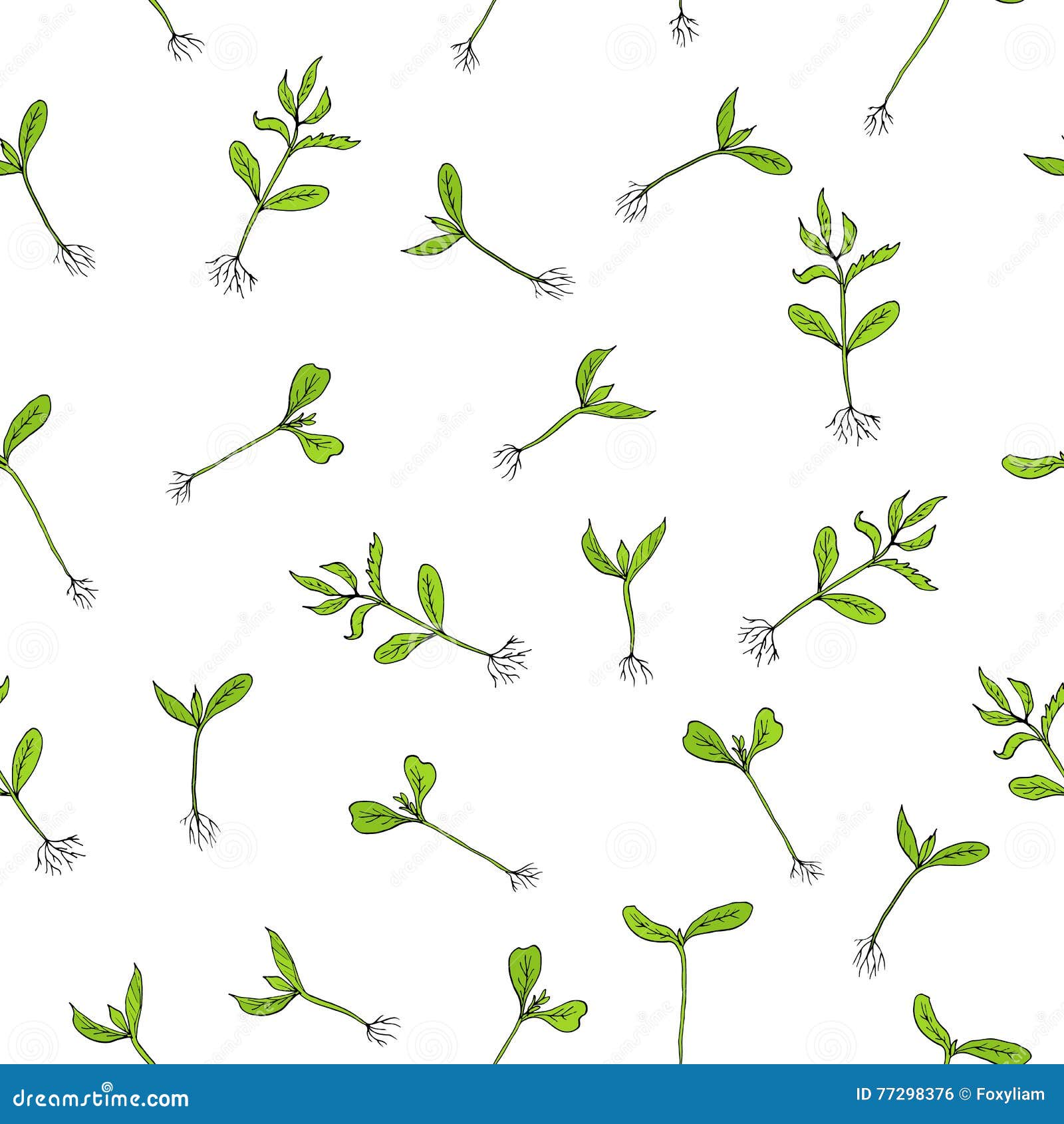 Seamless Pattern with Hand Draw Sprouts Plants. Stock Vector ...