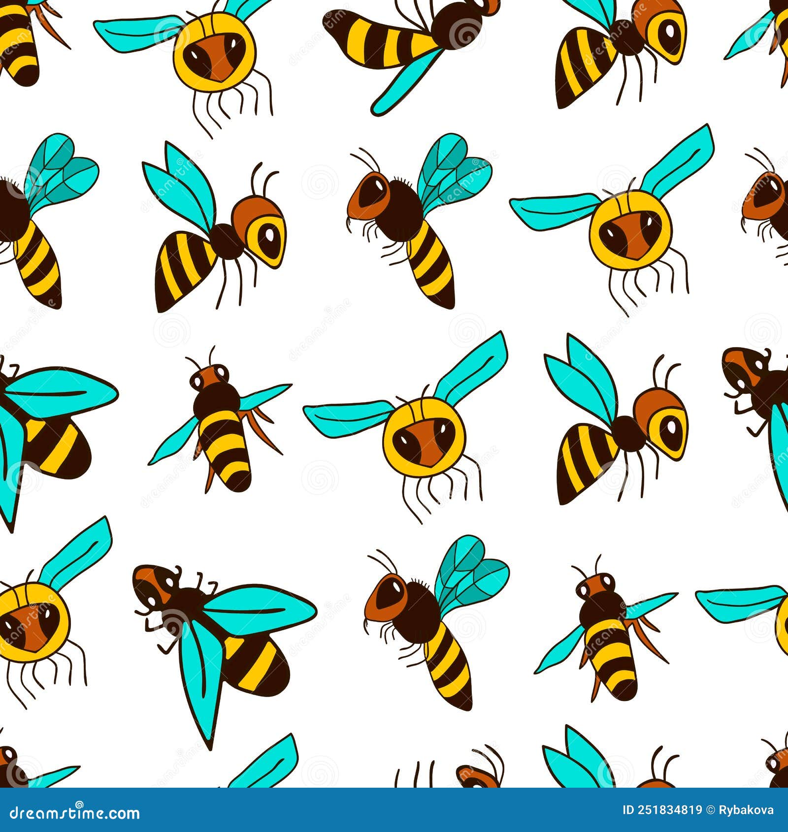 Seamless Pattern with Hand Draw Vector Cartoon Bee Stock Vector ...