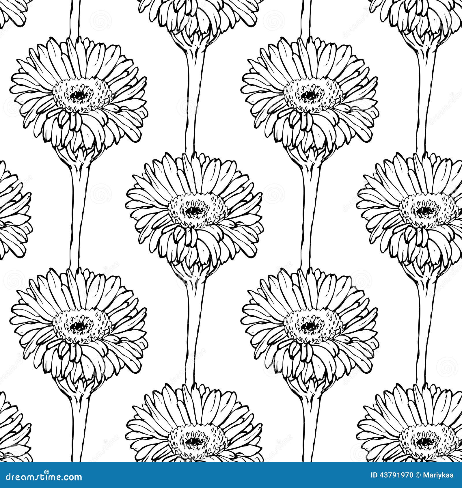 Seamless Pattern with Hand Drawing Black and White Flowers Stock Vector ...