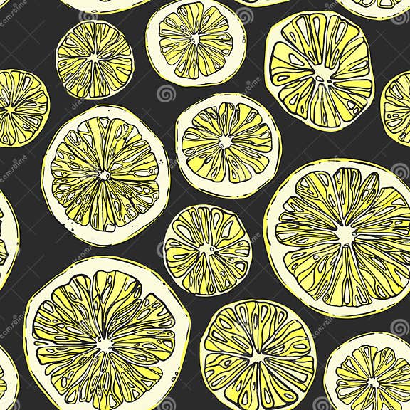 Seamless Pattern with Hand Drawing Cut Lemons Stock Illustration ...