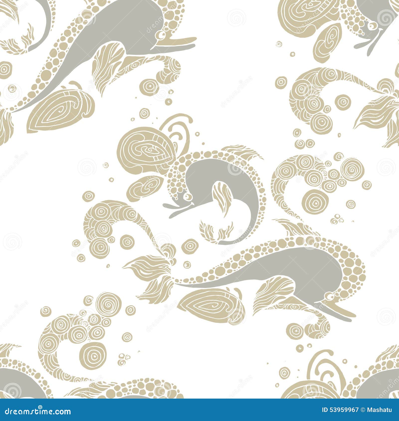Seamless Pattern with Hand Drawing Dolphin Doodle Stock Vector ...