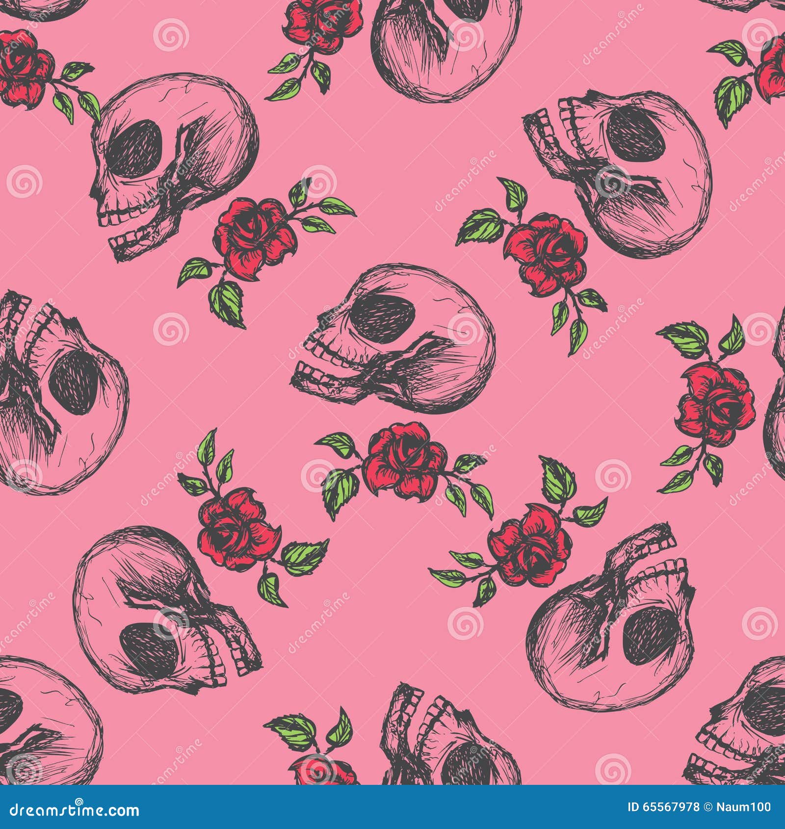 Seamless Pattern Hand Drawing Skull Stock Vector - Illustration of ...