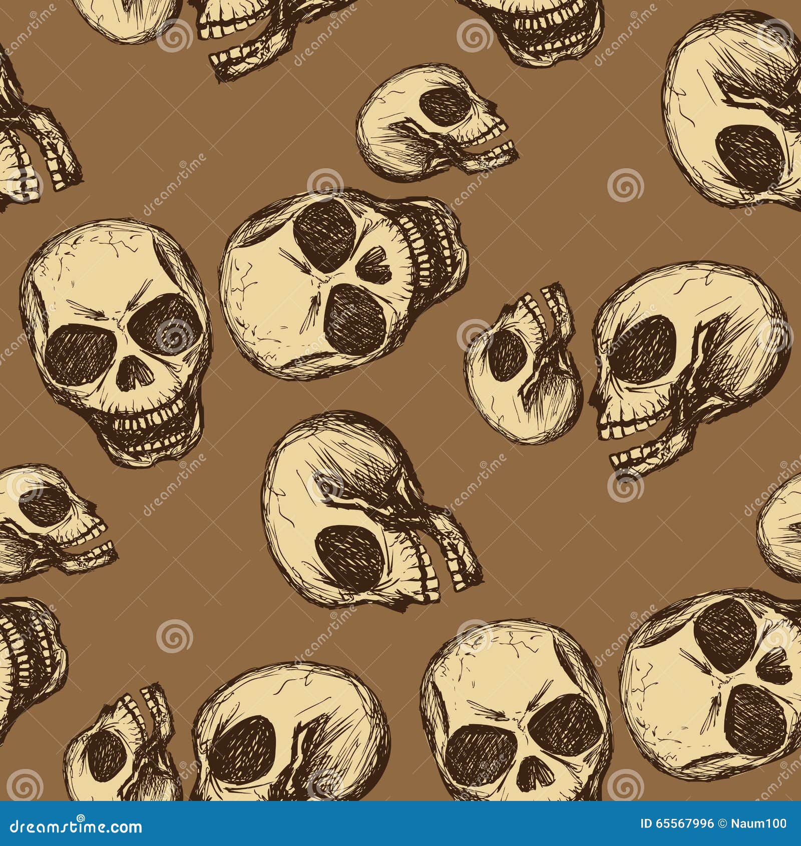 Seamless Pattern Hand Drawing Skull Stock Vector - Illustration of ...