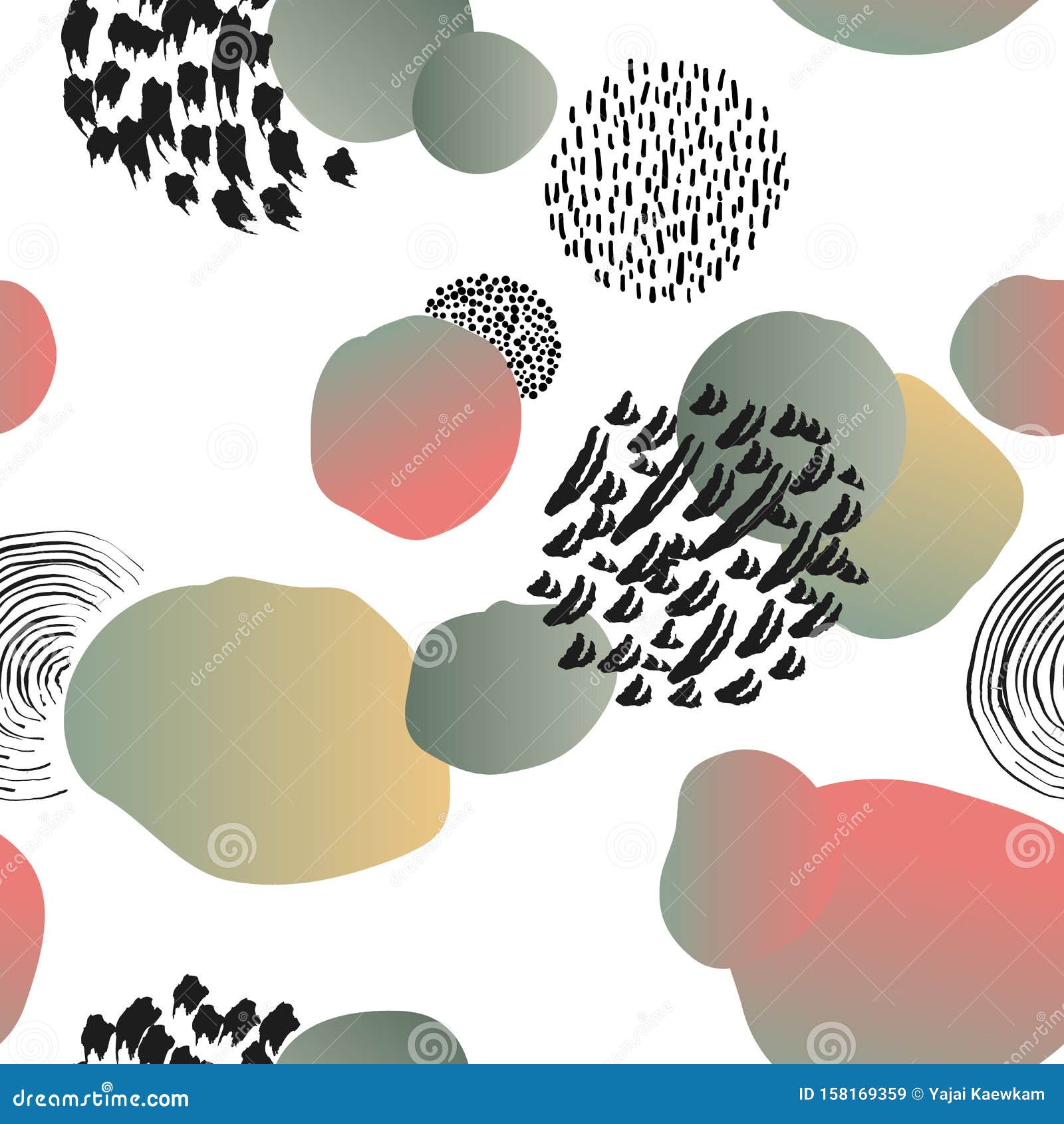 Seamless Pattern, Hand Drawn Abstract Circle Shape on White Stock ...