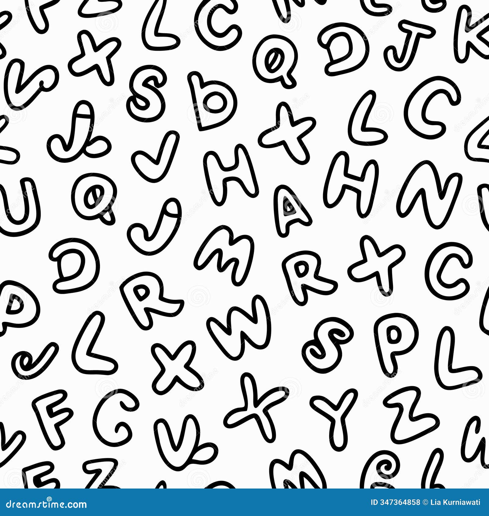Seamless Pattern of Hand-drawn Alphabet Letters in Black on White ...