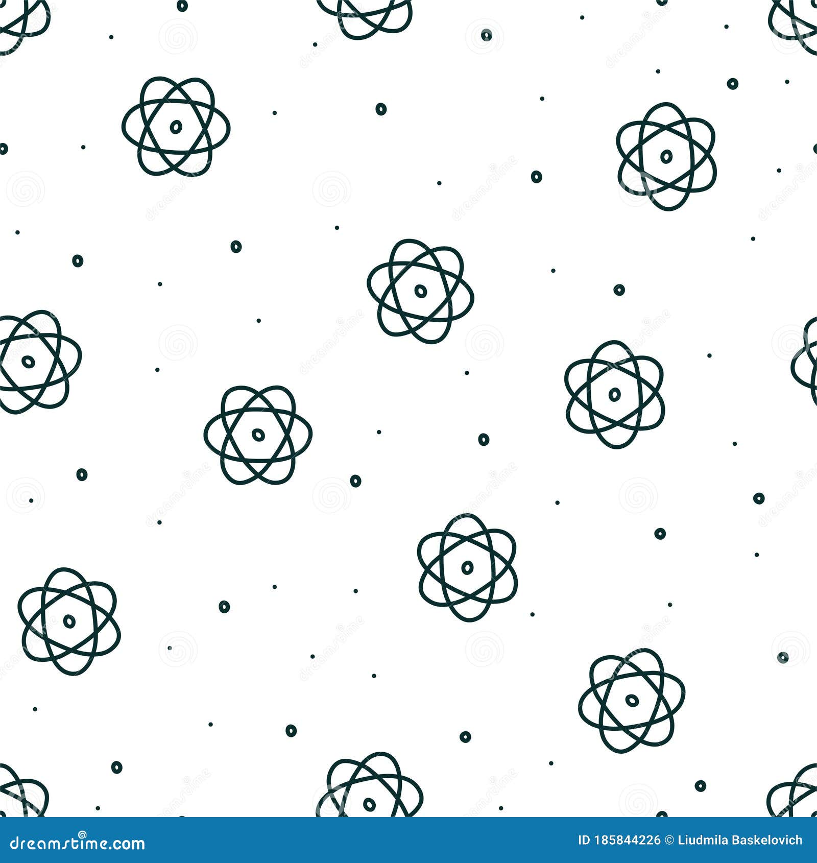 Seamless Pattern with Hand Drawn Atom in Doodle Style. Vector ...