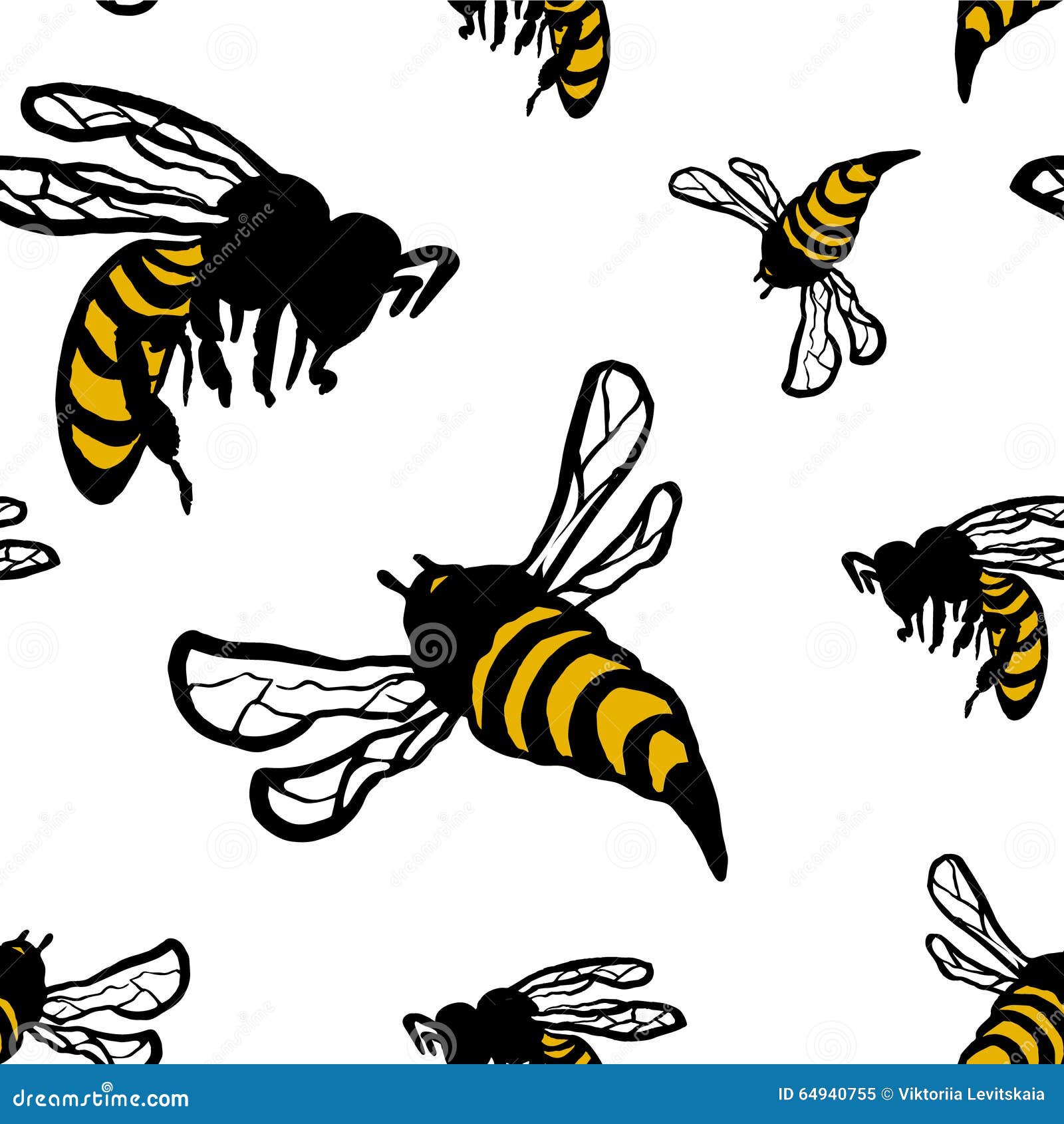 Seamless Pattern with Hand Drawn Bees Stock Vector - Illustration of ...