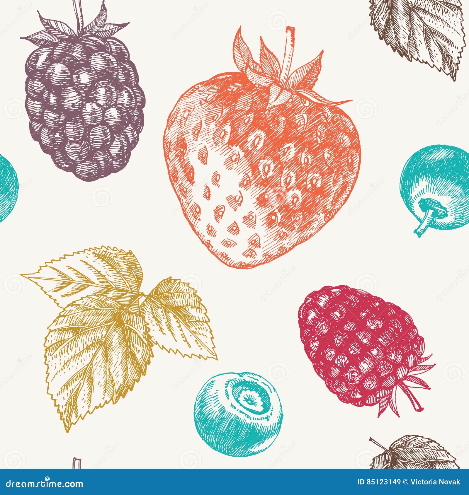 Seamless Pattern with Hand-drawn Berries. Stock Vector - Illustration ...