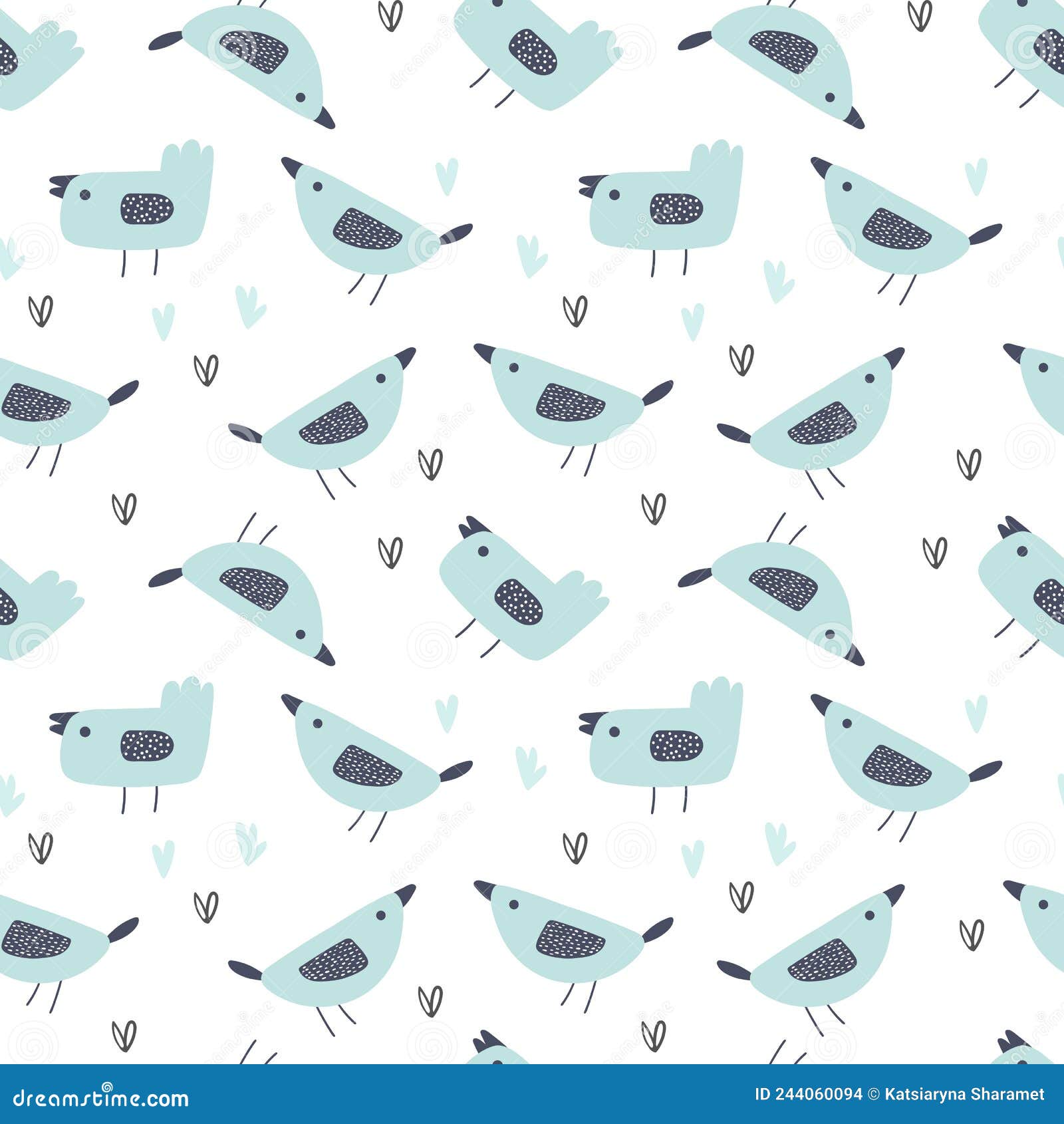 Seamless Pattern with Hand Drawn Birds. Kids Print Stock Vector ...