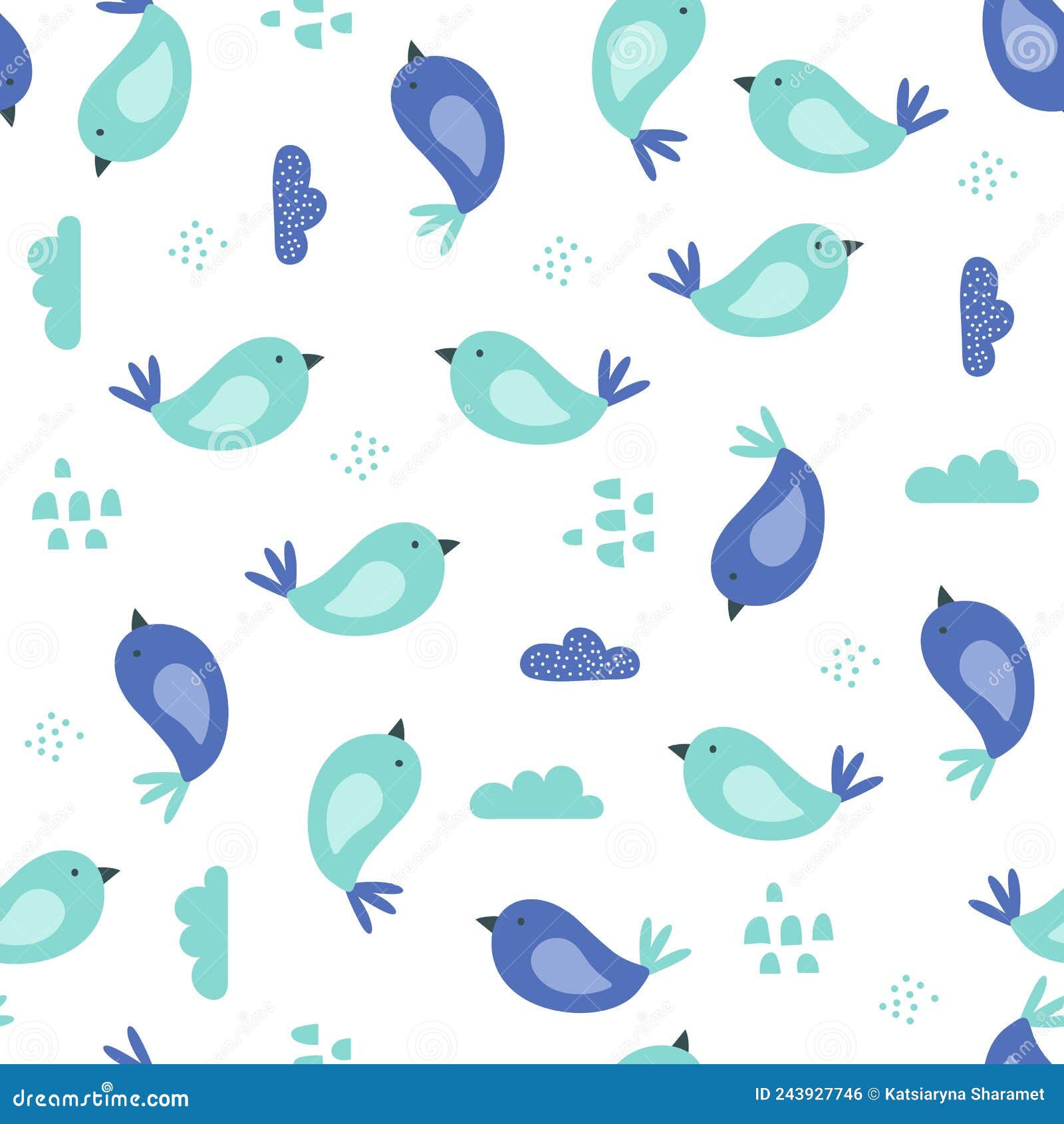 Seamless Pattern with Hand Drawn Birds. Kids Print Stock Vector ...