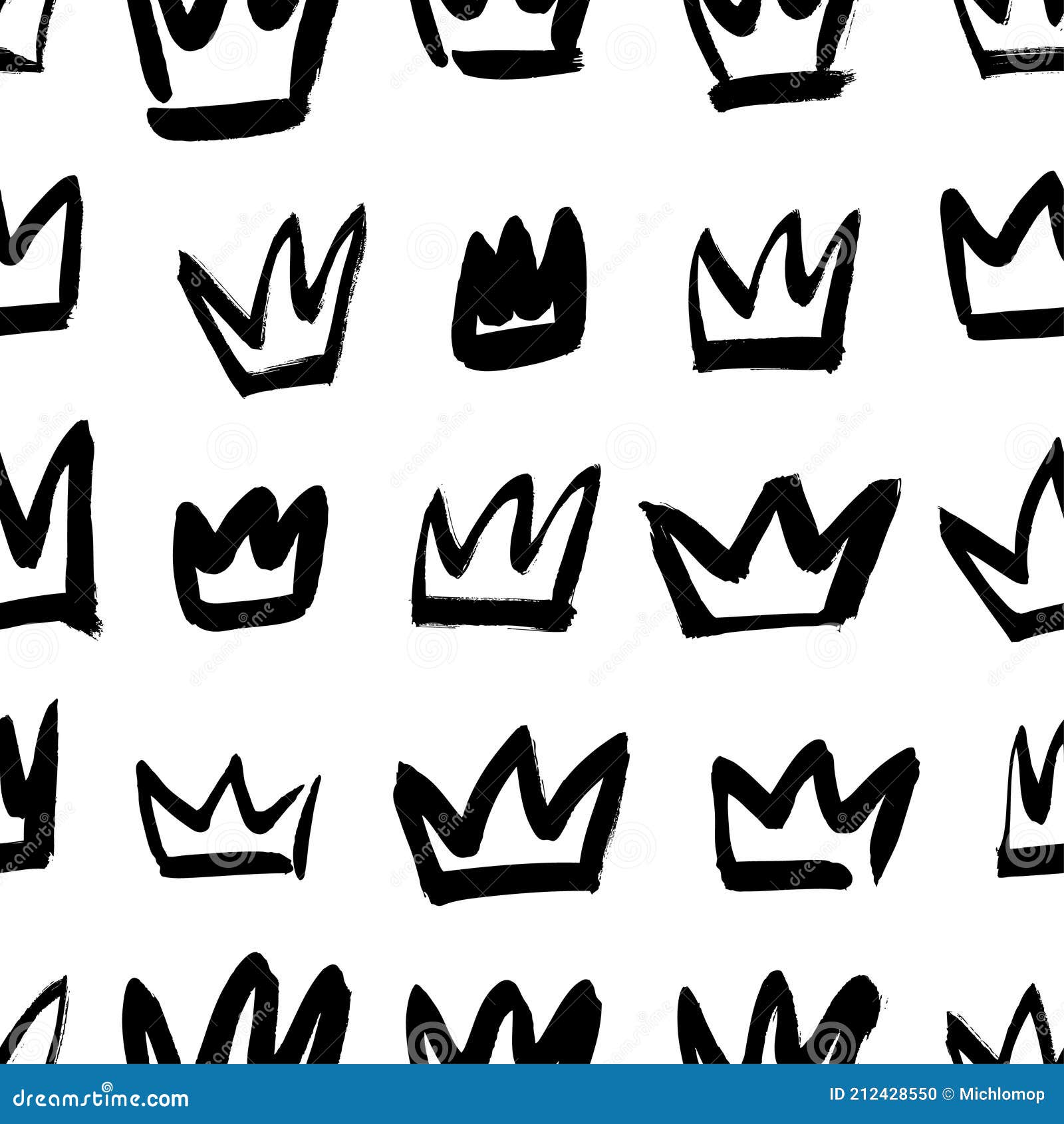 Seamless Pattern with Hand Drawn Black and White Crown. Paint Objects ...