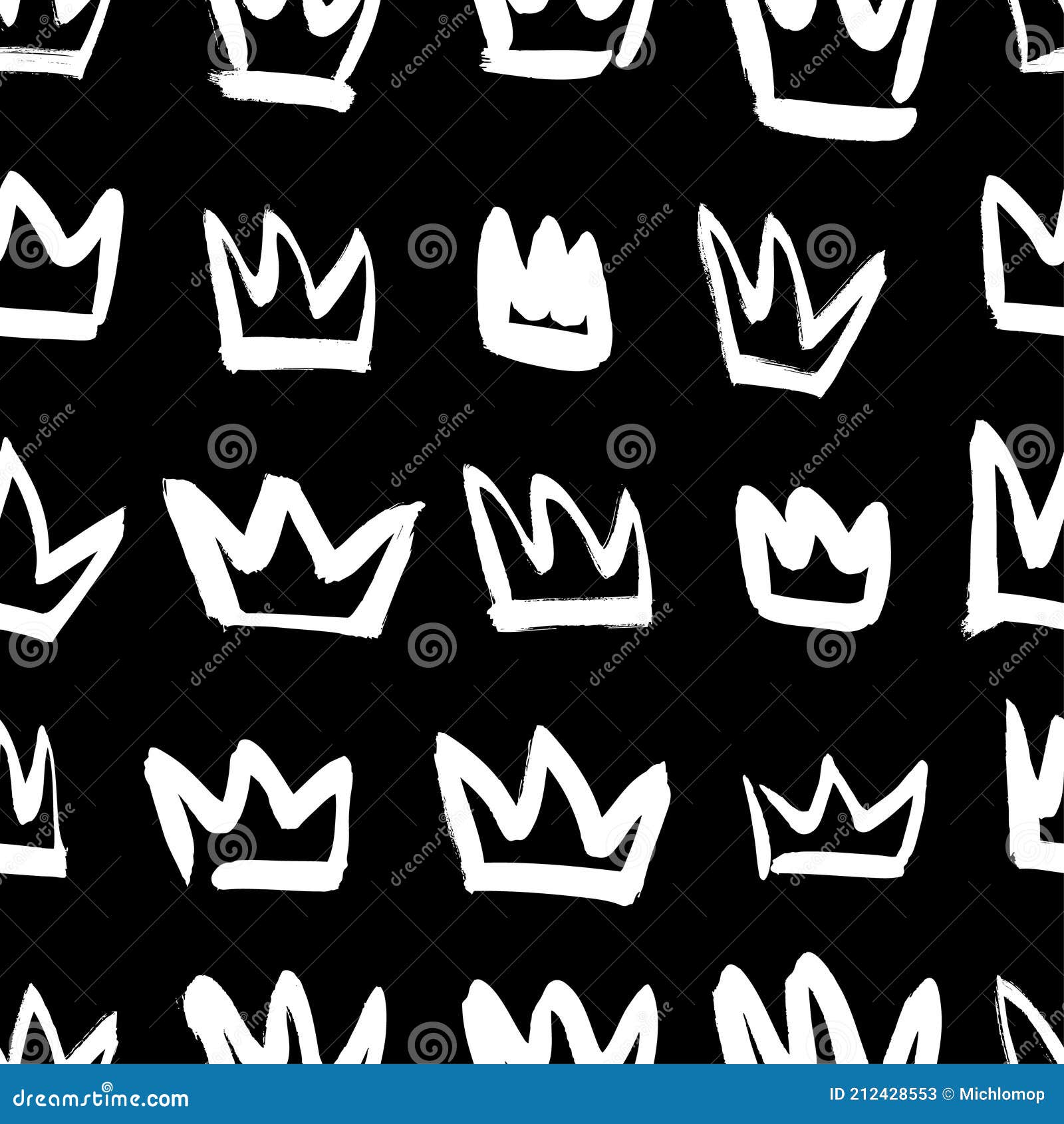 Seamless Pattern with Hand Drawn Black and White Crown. Paint Objects ...