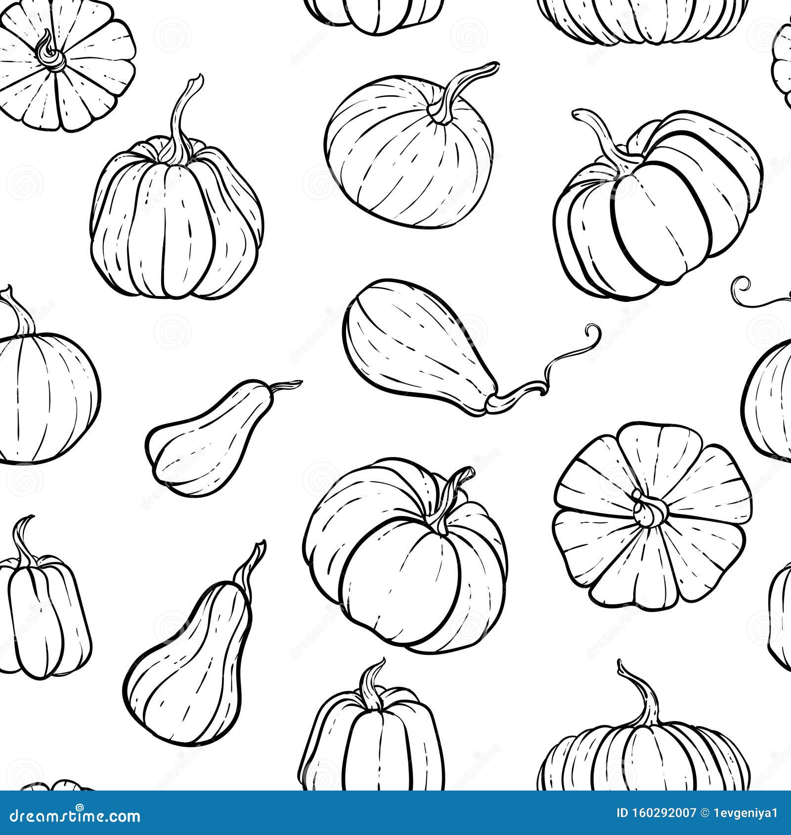 Seamless Pattern with Hand Drawn Black and White Pumpkin. Cute Autumn ...