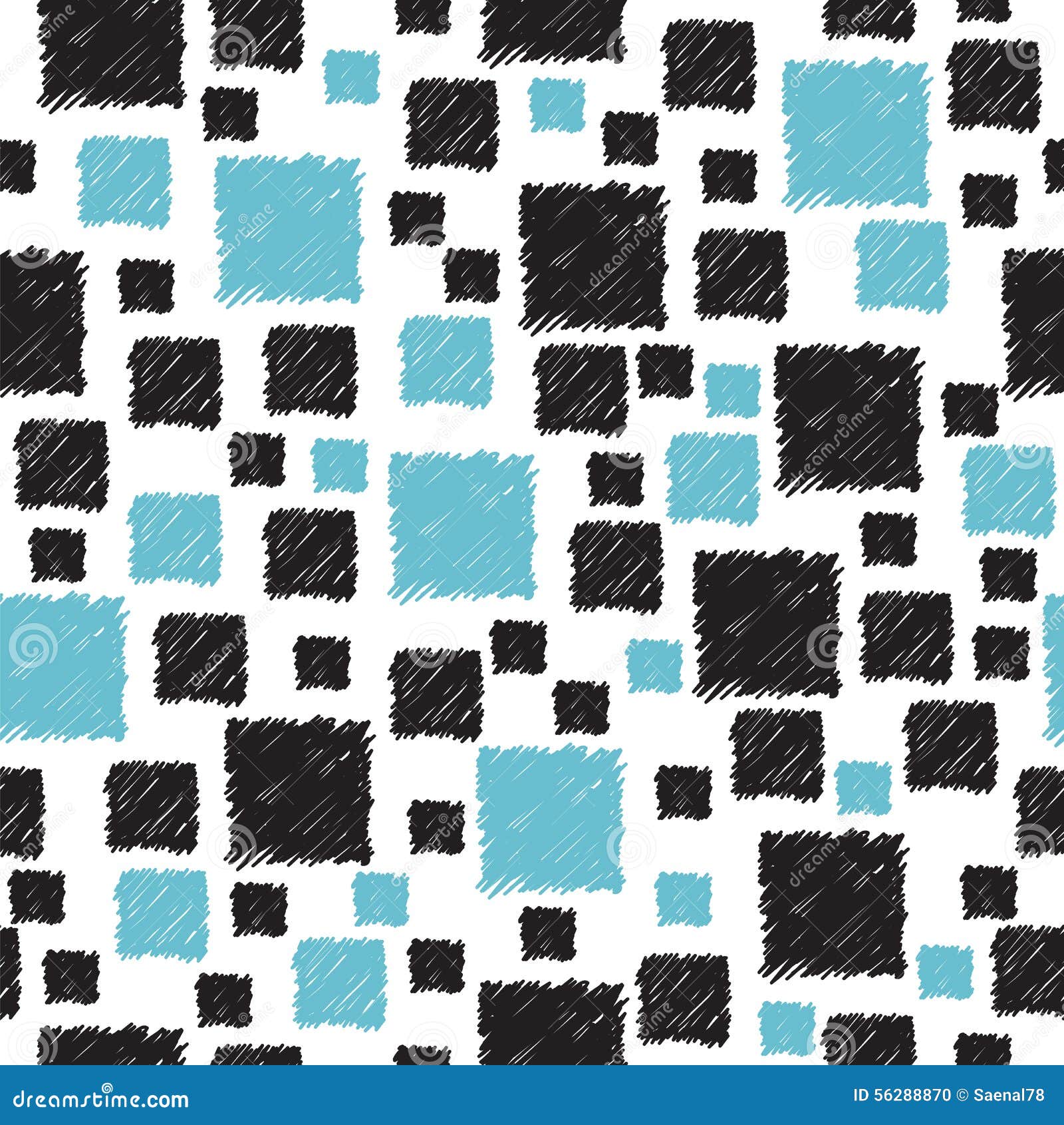 Seamless Pattern with Hand Drawn Blue and Black Abstract Squares Stock ...