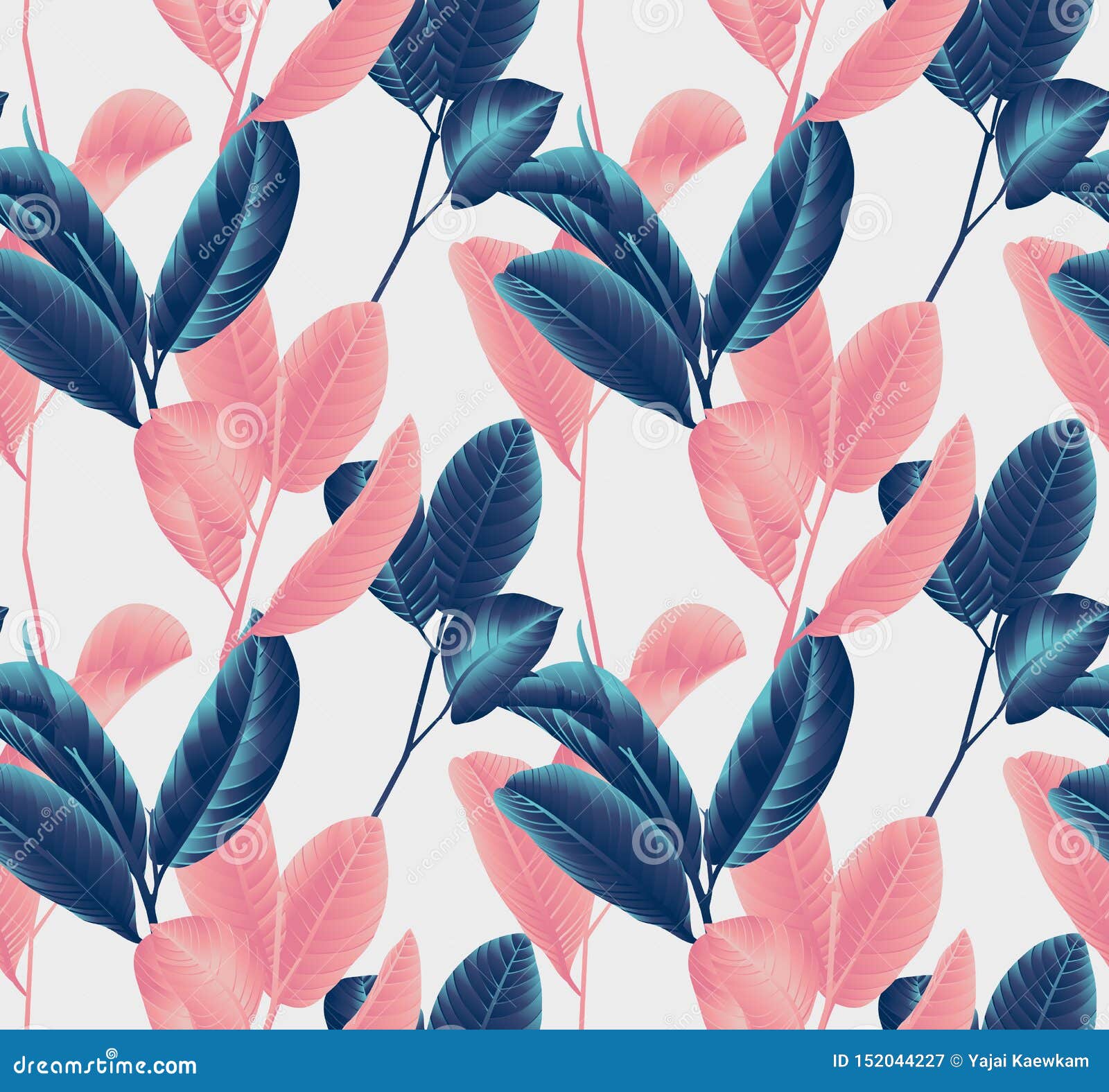 Seamless Pattern, Hand Drawn Blue and Pink Guava Leaf on Sprig on Grey ...